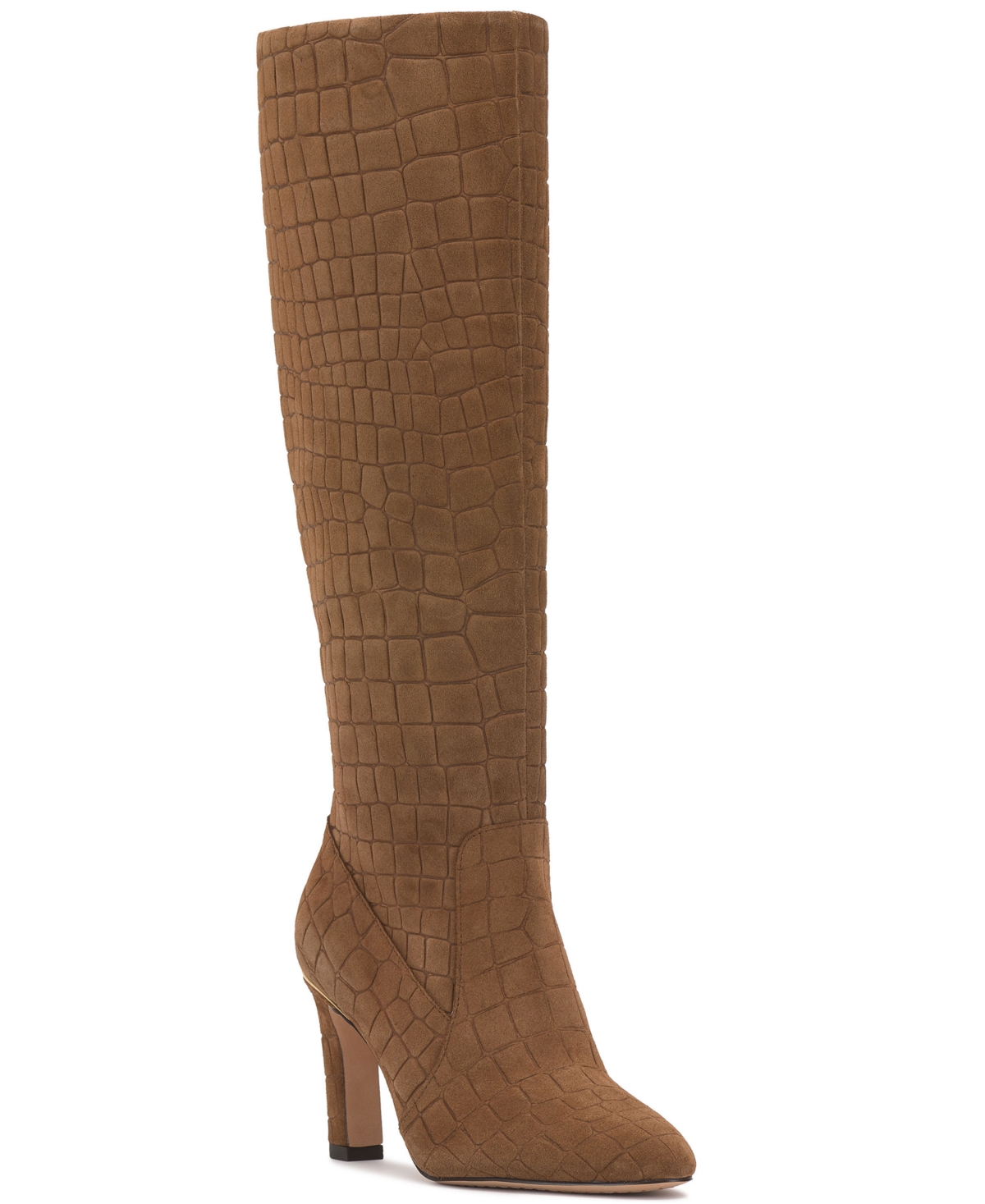 Vince Camuto Womens Gylina Knee-High Wide-Calf Dress Boots - Fawn Embossed Croco Suede
