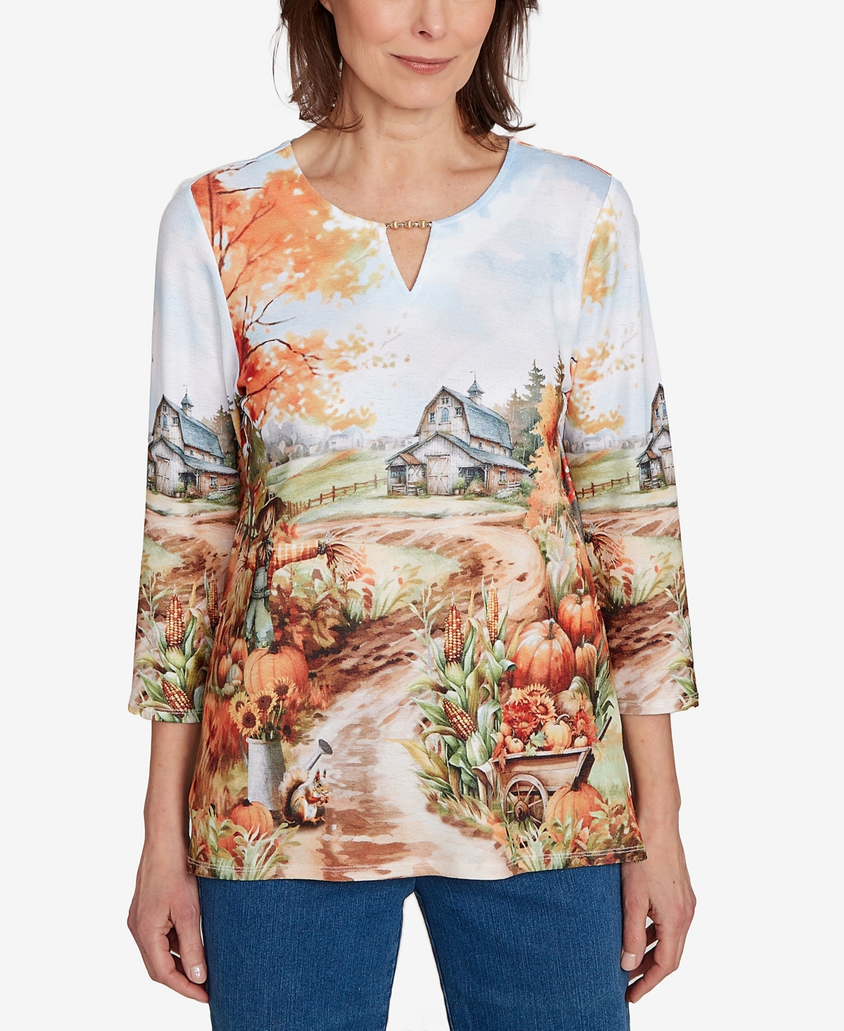 Click here for Alfred Dunner Petite Farm Harvest Top - Oatmeal Mu... prices
