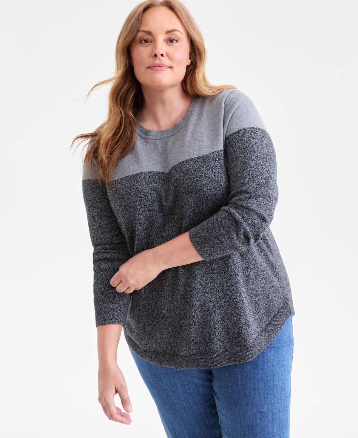 Click here for Style & Co Plus Size Cotton Color-Block Crewneck S... prices