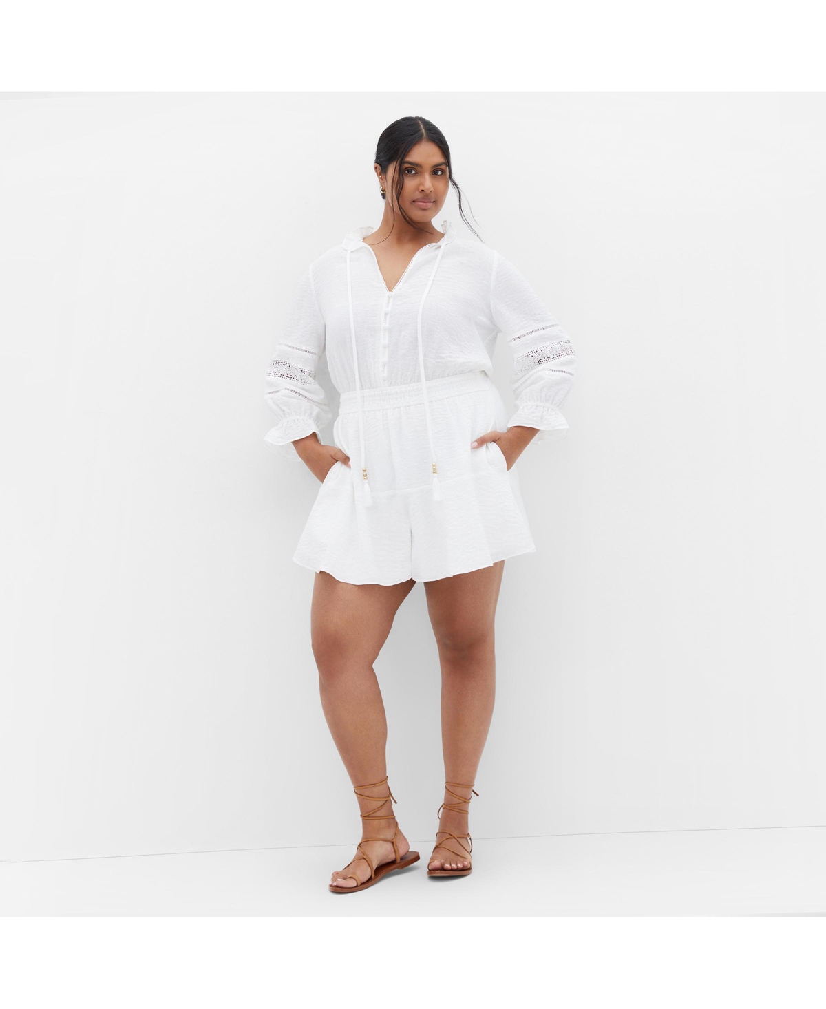 Click here for City Chic Plus Size Faye Playsuit - Ivory prices