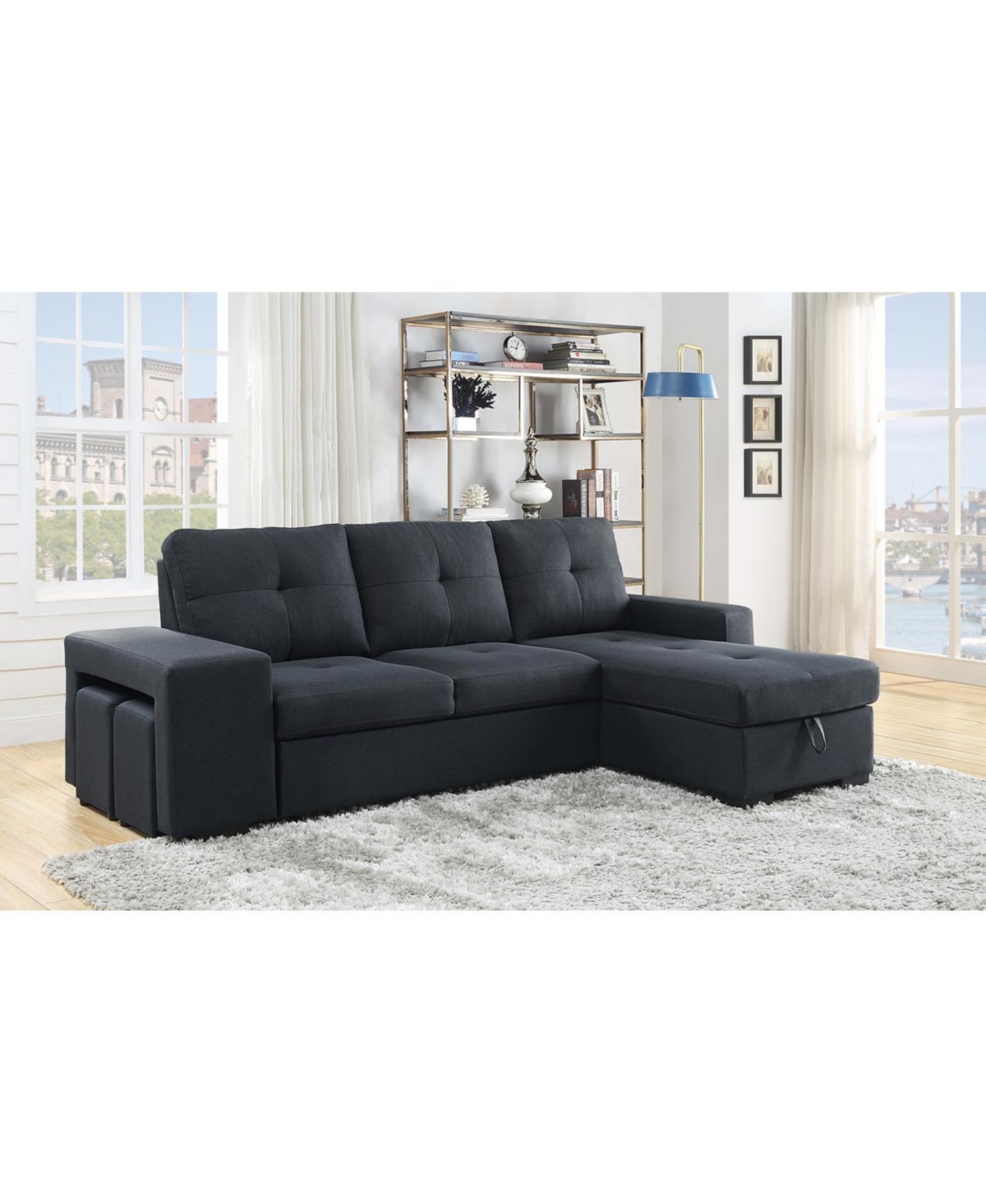 Click here for Homlux 97W Dark Gray Linen Sleeper Sectional Sofa... prices