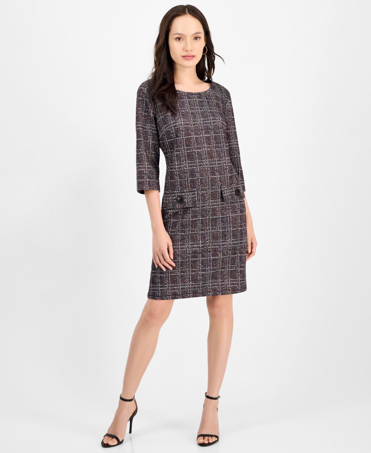 Click here for Connected Petite Printed Ponte 3/4-Sleeve Sheath D... prices