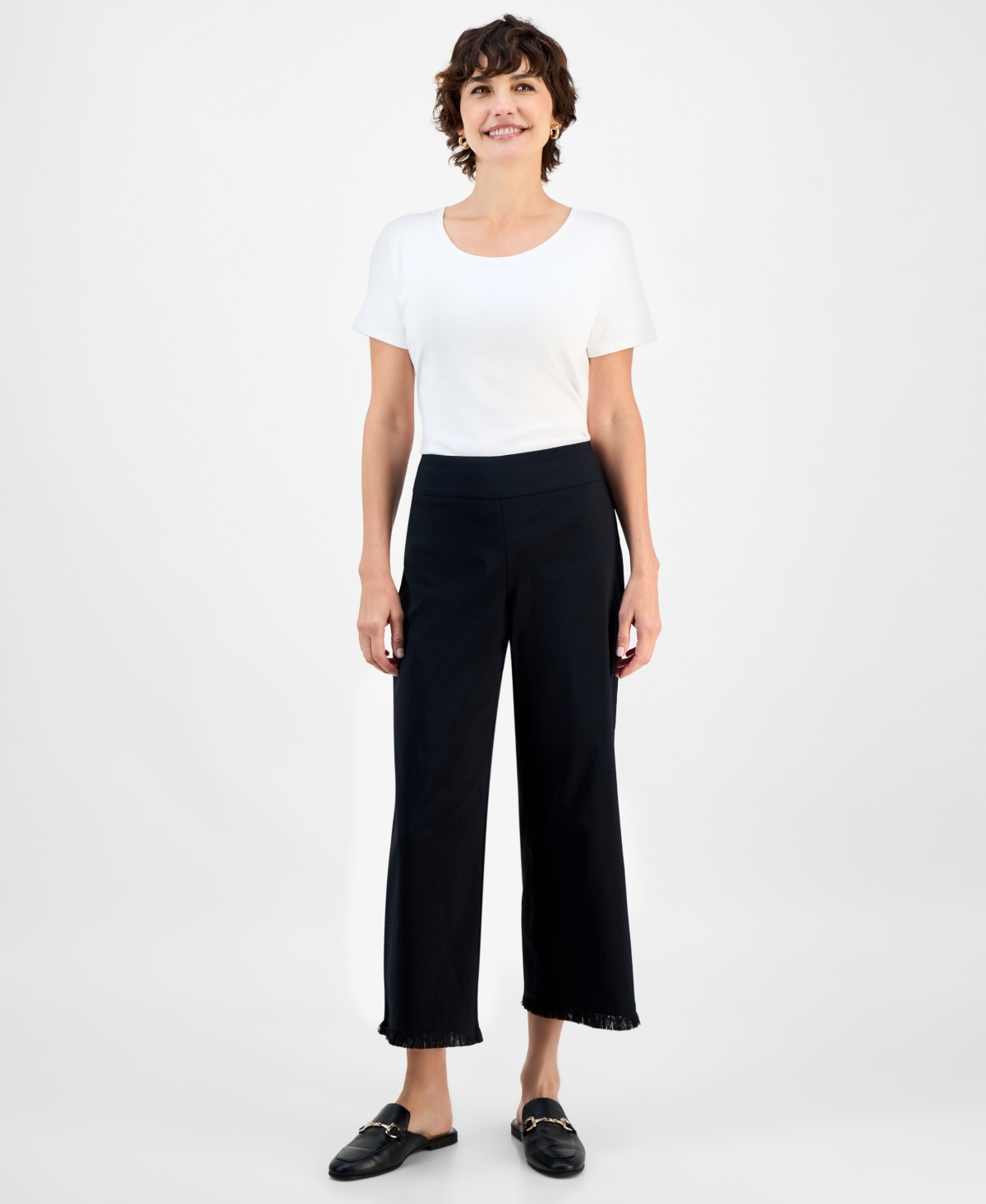 Click here for Jm Collection Womens High-Rise Fringe-Hem Capri Pa... prices