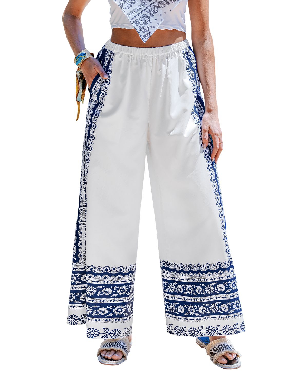 Click here for Cupshe Womens Loose Lines Ornate Pants - White prices