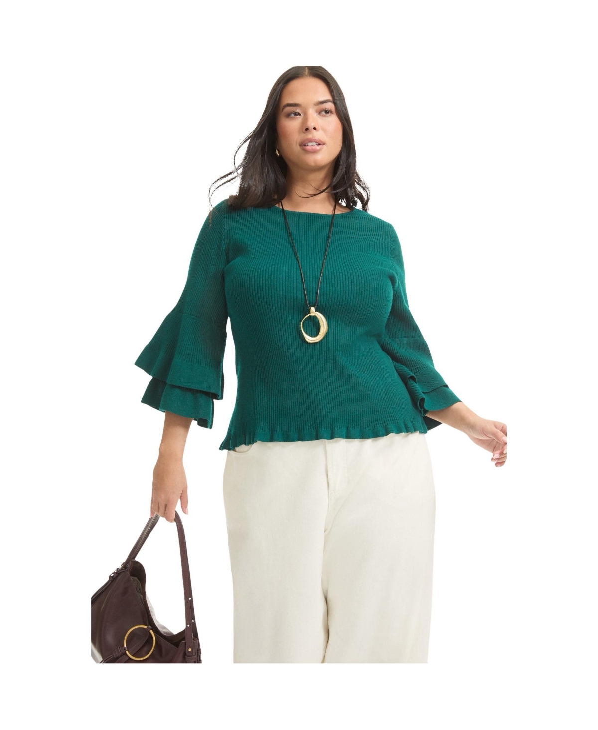 Click here for June + Vie Womens Plus Size Ruffled Long-Sleeve Sw... prices