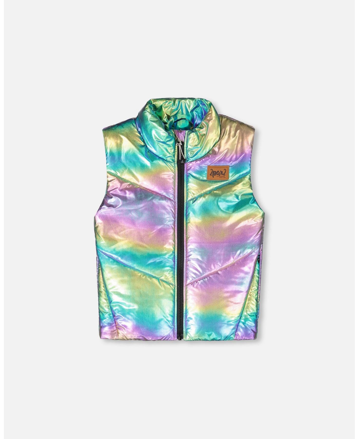 Deux par Deux Big Girls Quilted Mid-Season Sleeveless Vest Metallic Multicolor - Multicolored