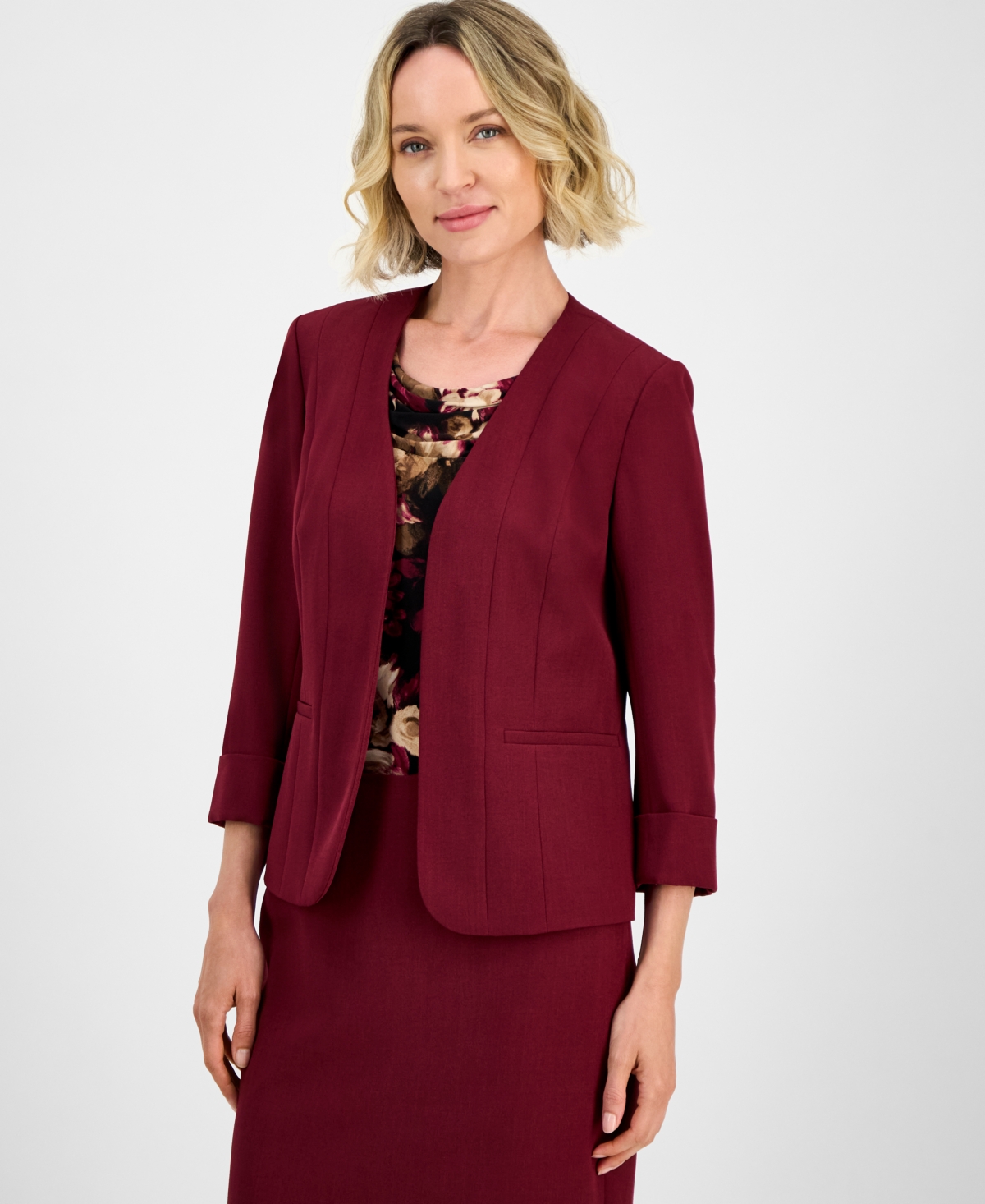 Click here for Kasper Womens Collarless Open-Front Cuffed Jacket... prices