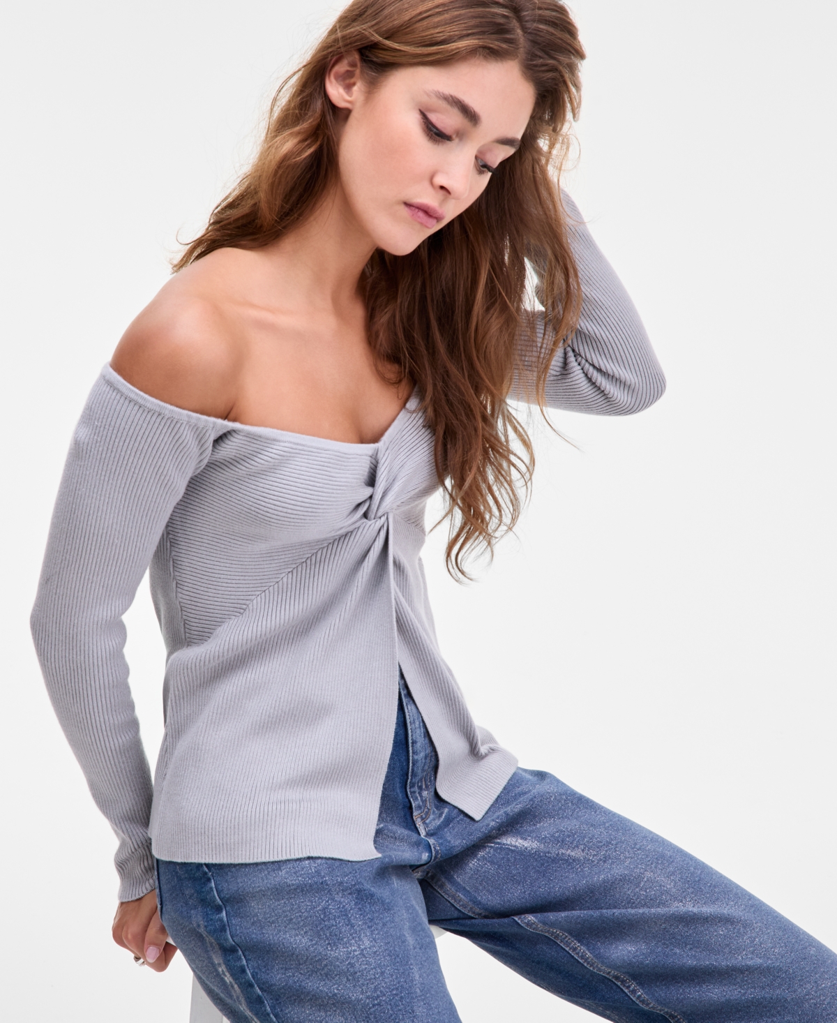 Click here for Bar Iii Womens Twist-Front Ribbed Knit Sweater  Ma... prices