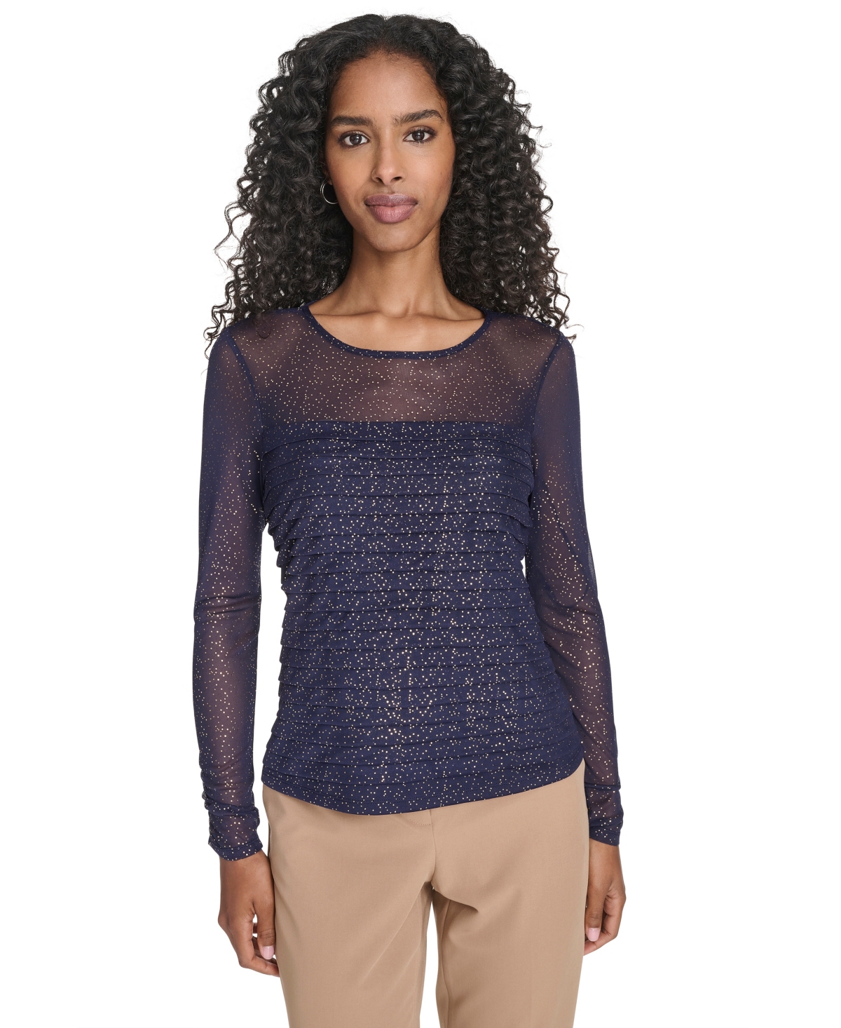 Click here for Tommy Hilfiger Womens Crew Neck Pleated Lurex Dot... prices