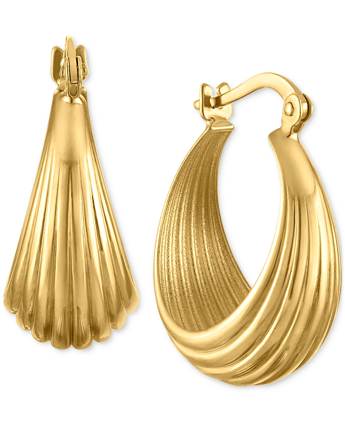 Click here for Macys Polished Graduated Ribbed Small Hoop Earring... prices