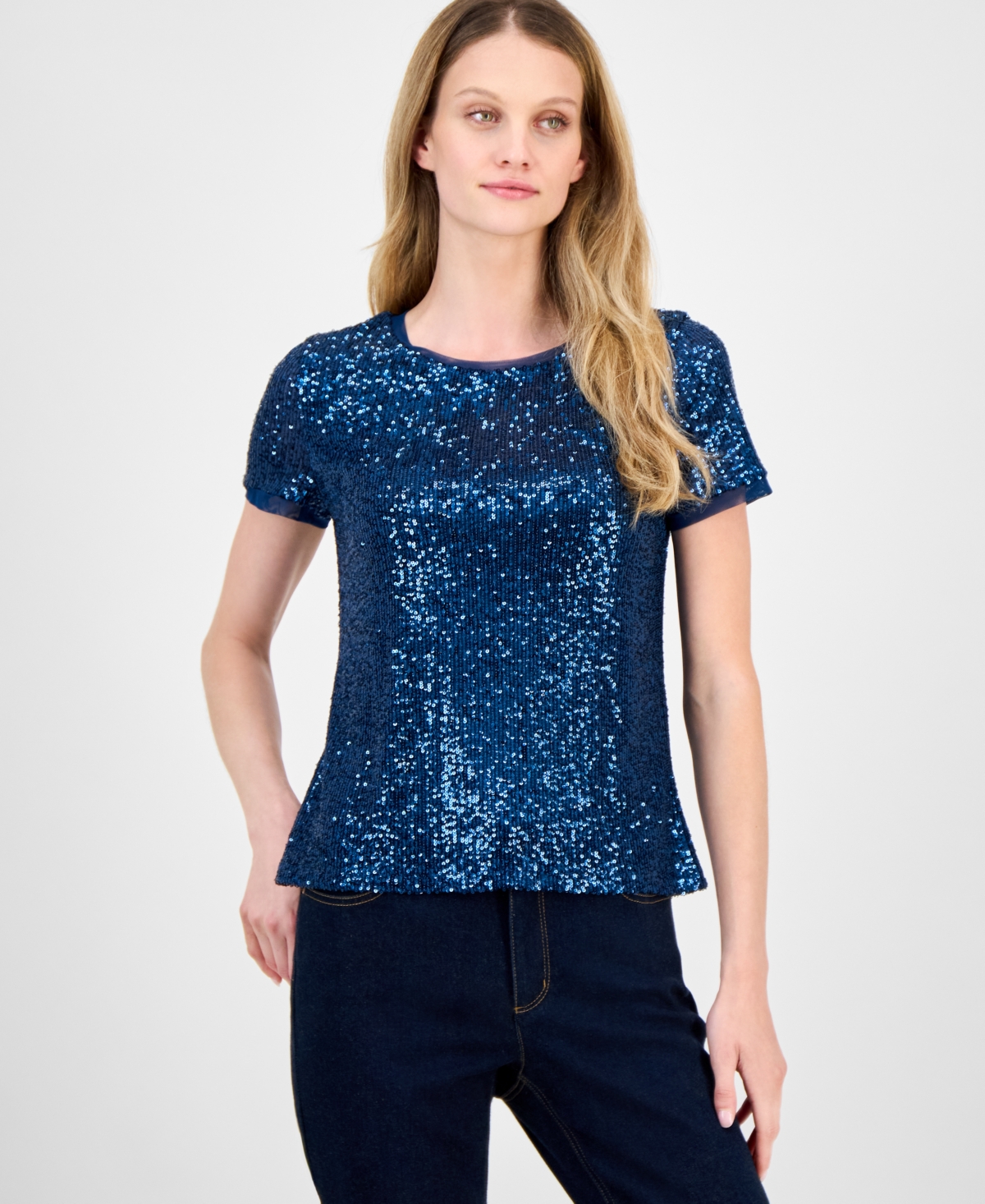 Click here for Anne Klein Womens Sequined T-Shirt - Baltic Teal prices