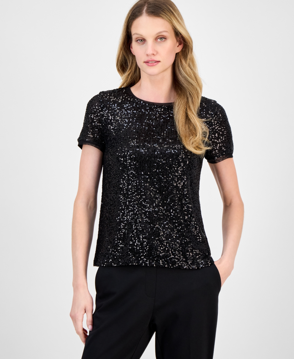 Click here for Anne Klein Womens Sequined T-Shirt - Anne Black prices