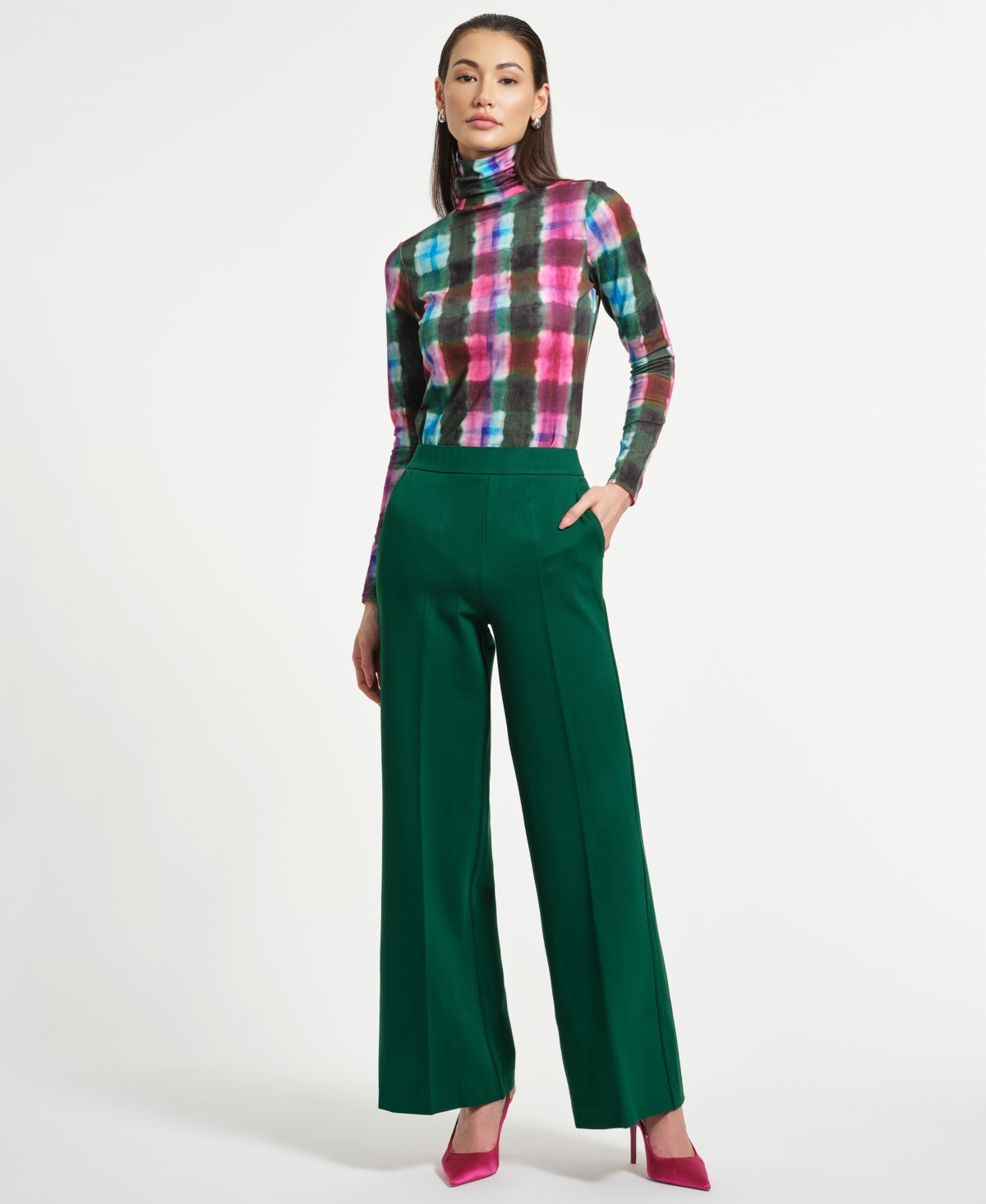 Click here for Isaac Mizrahi Womens Wide Leg Ponte Pants - Green prices
