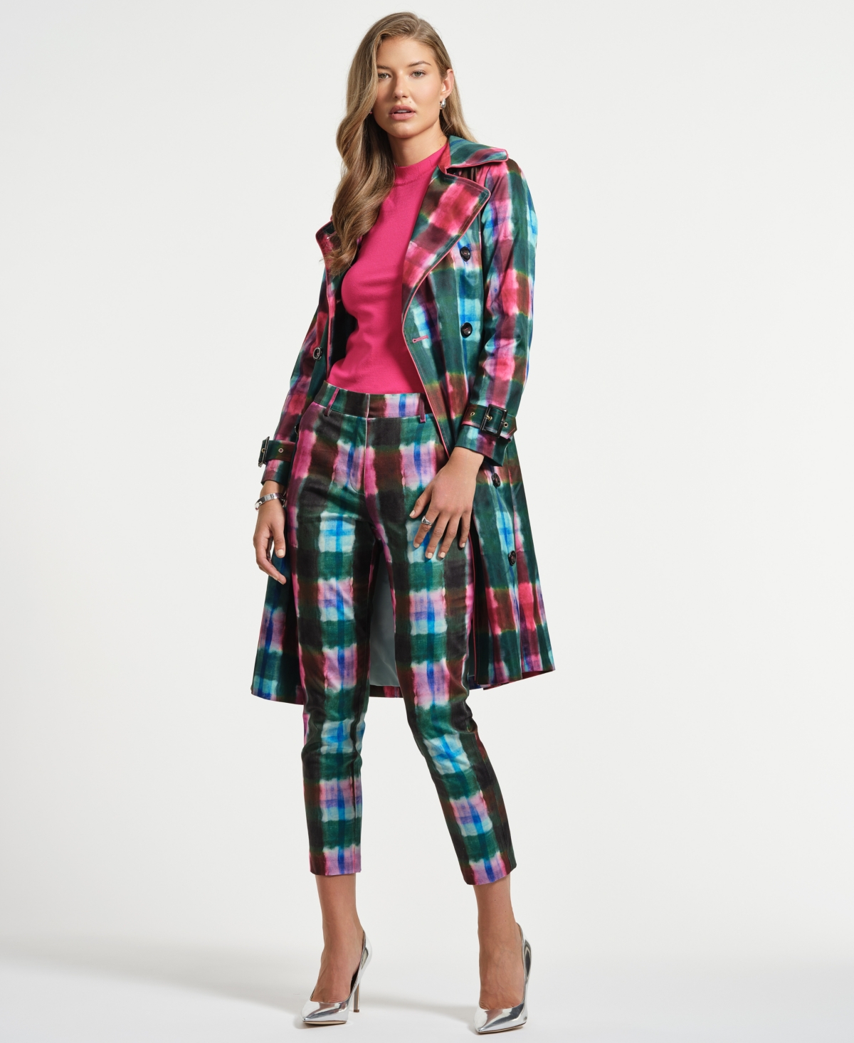 Click here for Isaac Mizrahi Womens Plaid Trench Coat - Watercolo... prices