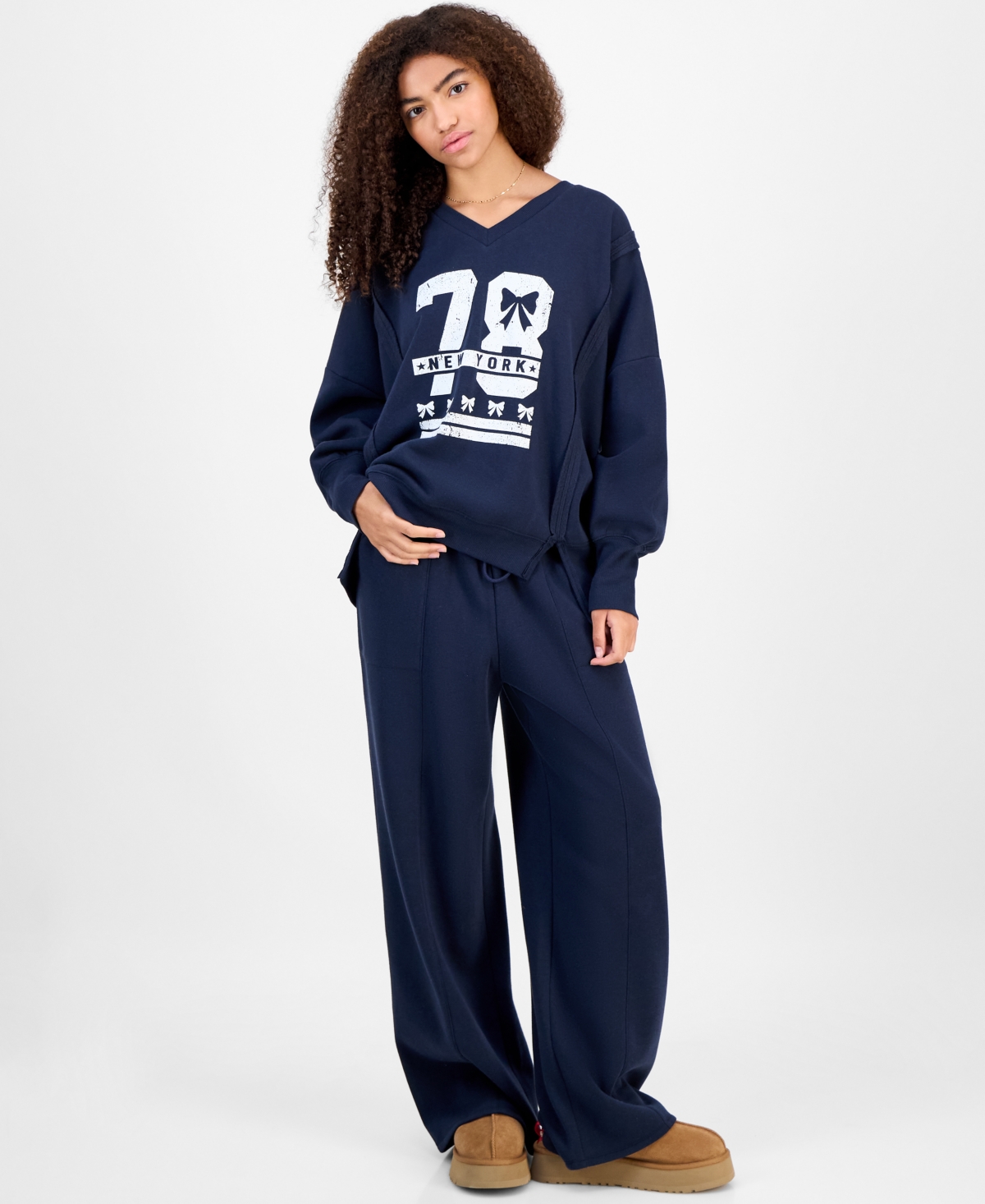 Click here for Planet Heart Juniors Wide-Leg Fleece Sweatpants -... prices