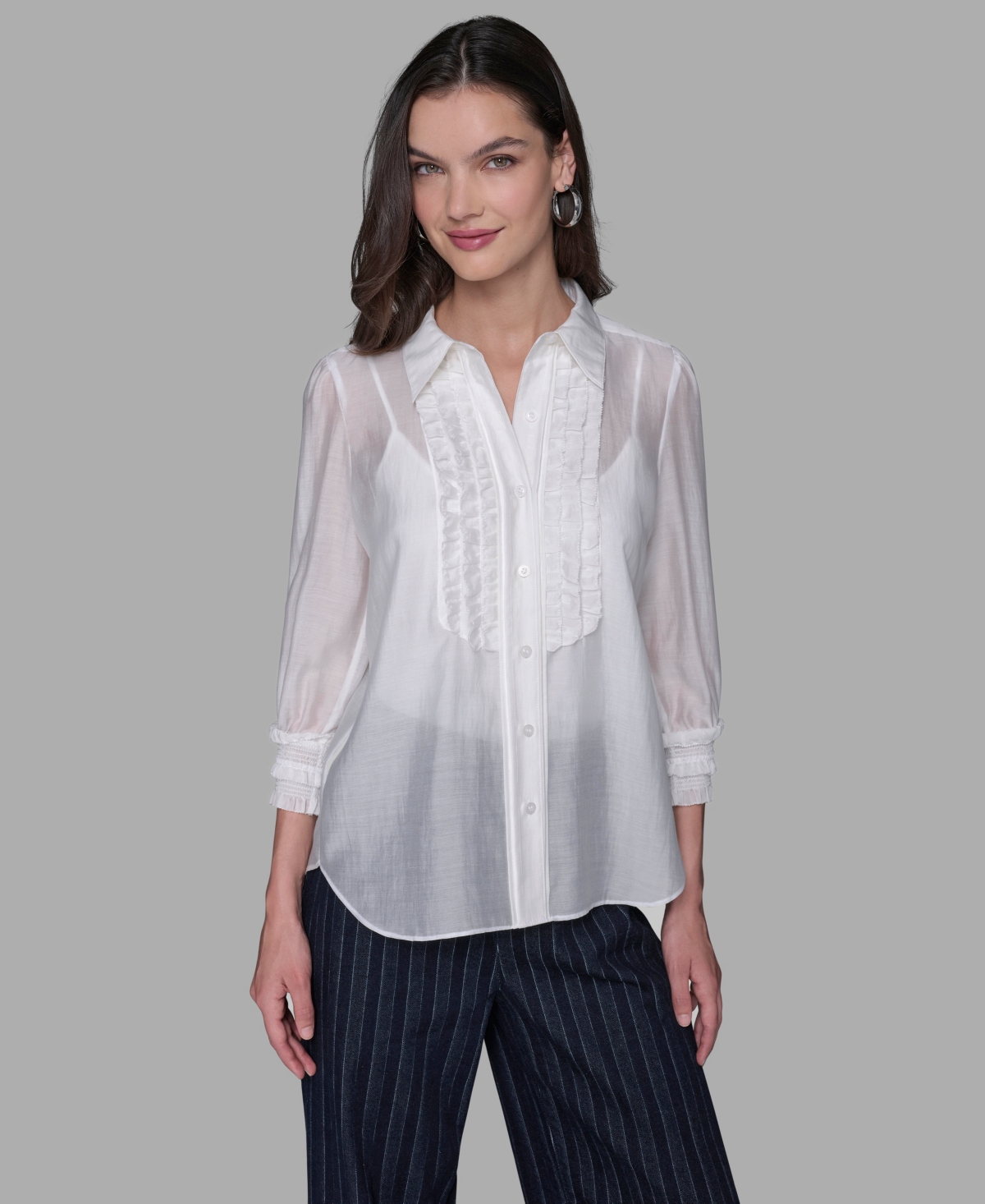 Click here for Karl Lagerfeld Paris Womens Ruffle Button Woven Co... prices