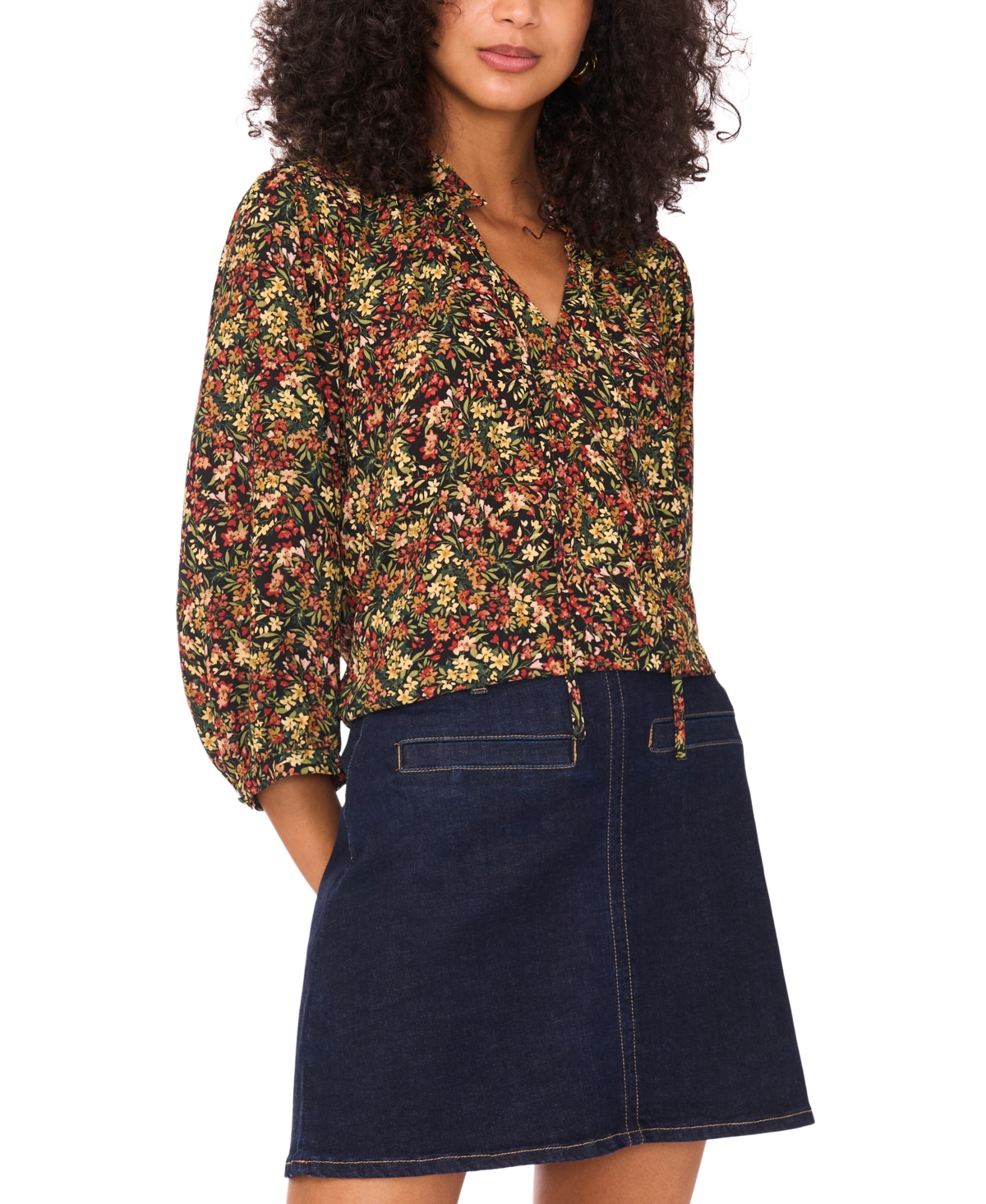 Click here for Vince Camuto Womens Floral Split-Neck 3/4-Sleeve B... prices