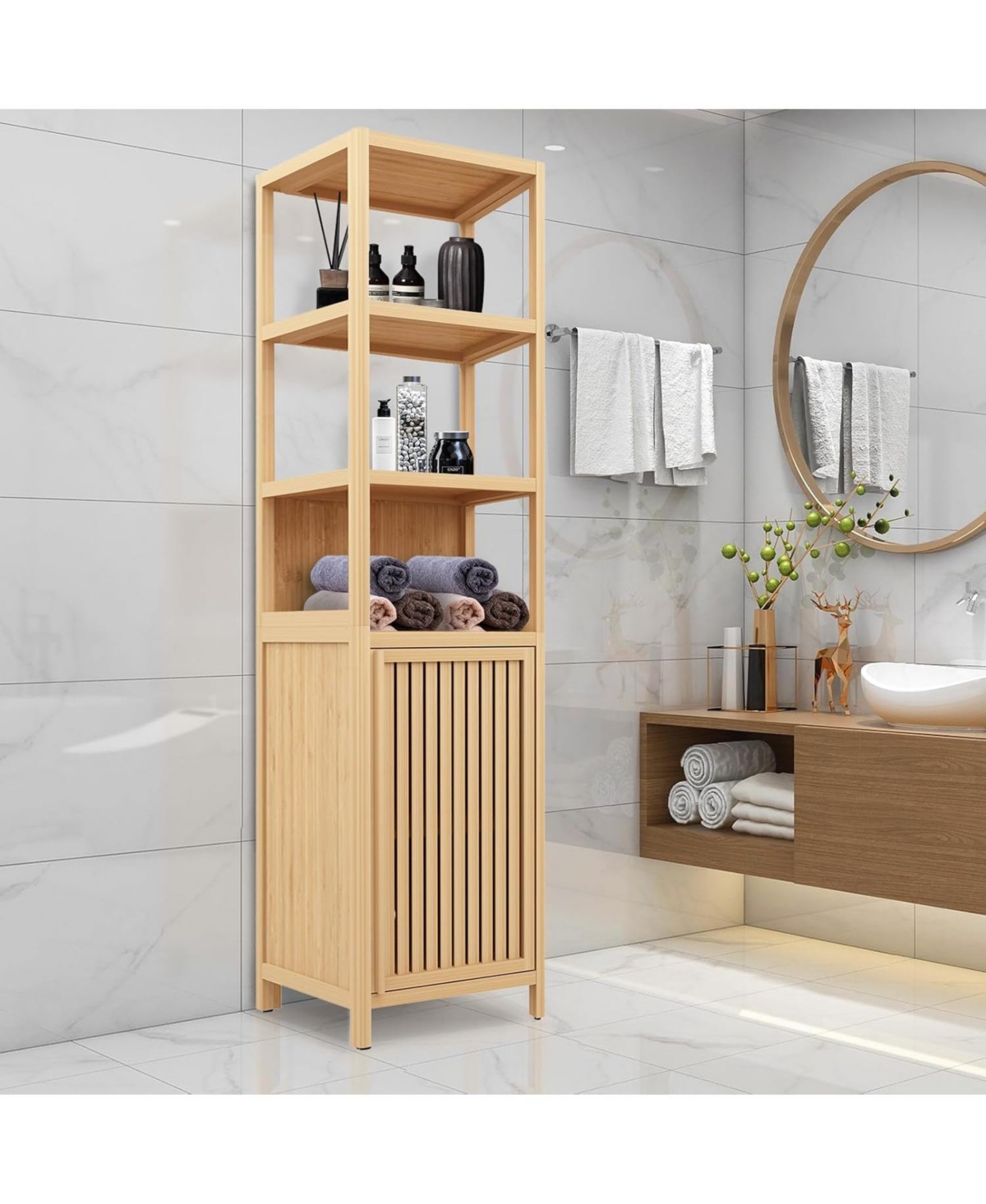 Click here for Vanirro Natural Bamboo Tall Bathroom Floor Cabinet... prices