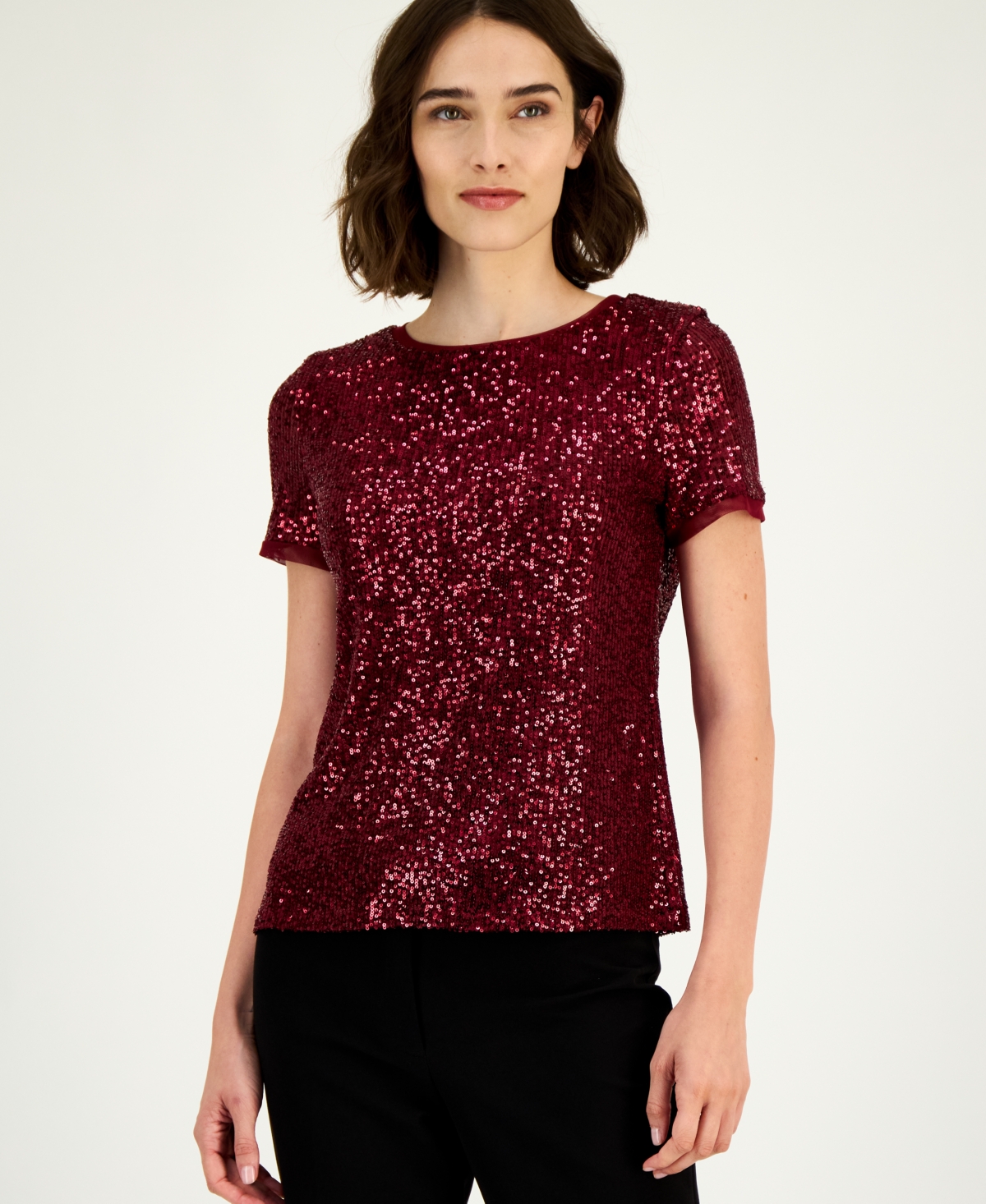 Click here for Anne Klein Womens Sequined T-Shirt - Ruby Red prices