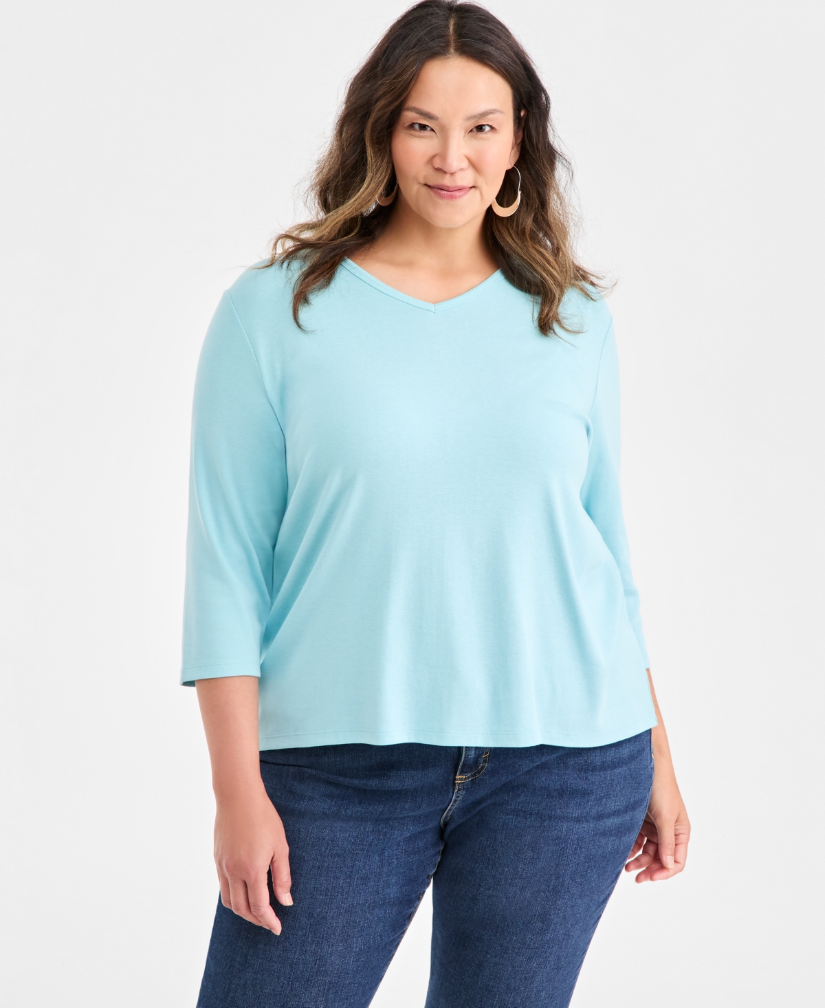 Click here for Style & Co Plus Size Cotton V-Neck 3/4-Sleeve Top... prices
