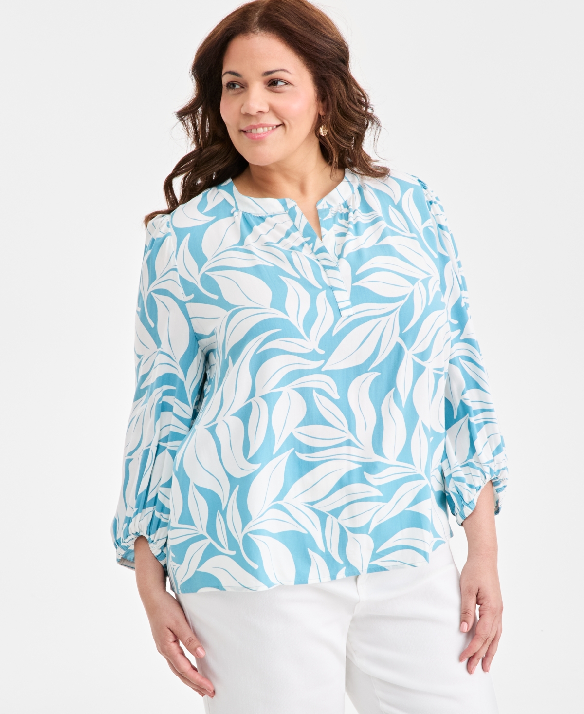 Click here for Style & Co Plus Size Printed Split-Neck Popover To... prices
