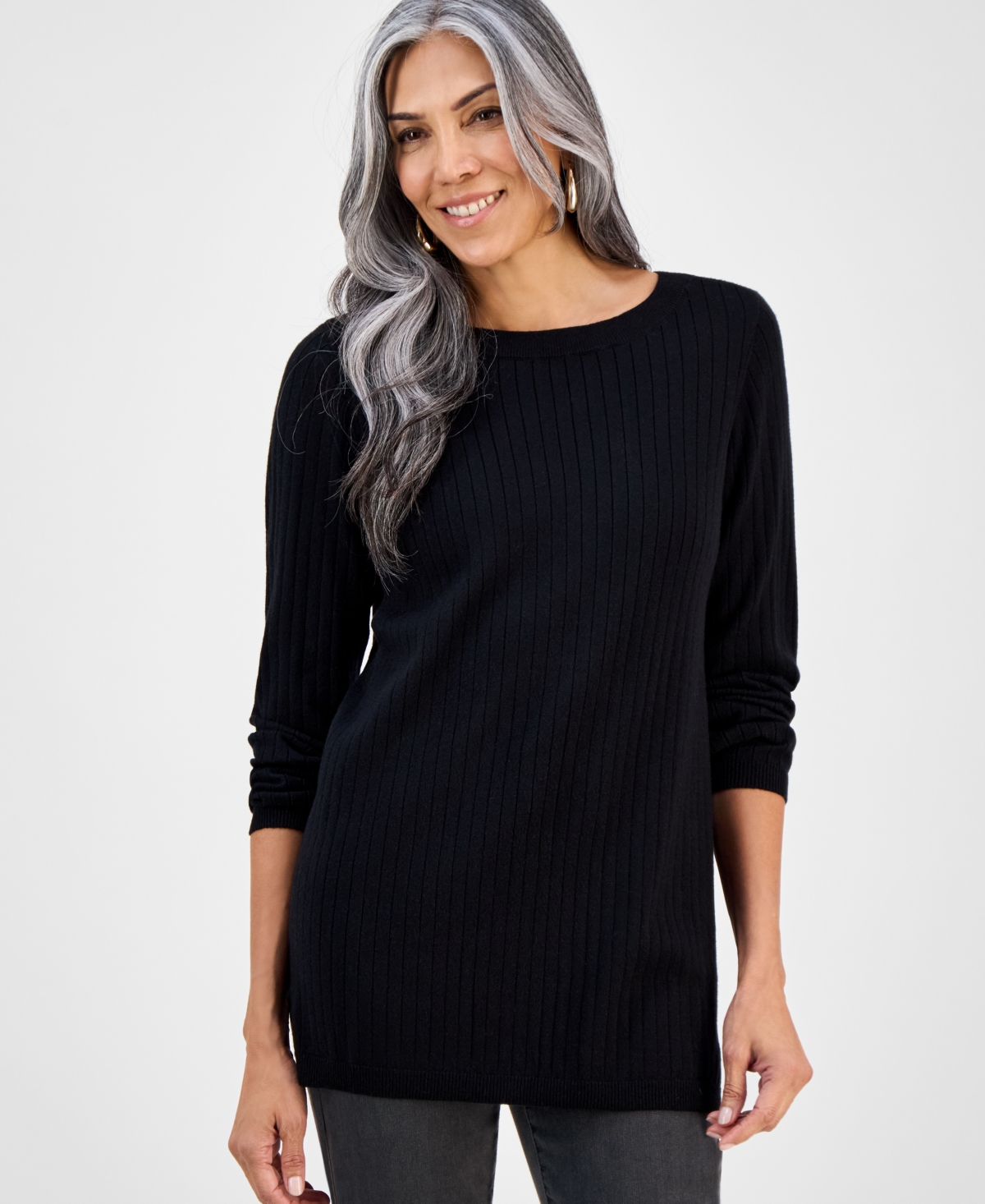 Click here for Style & Co Womens Ribbed Boat Neck Tunic Sweater... prices