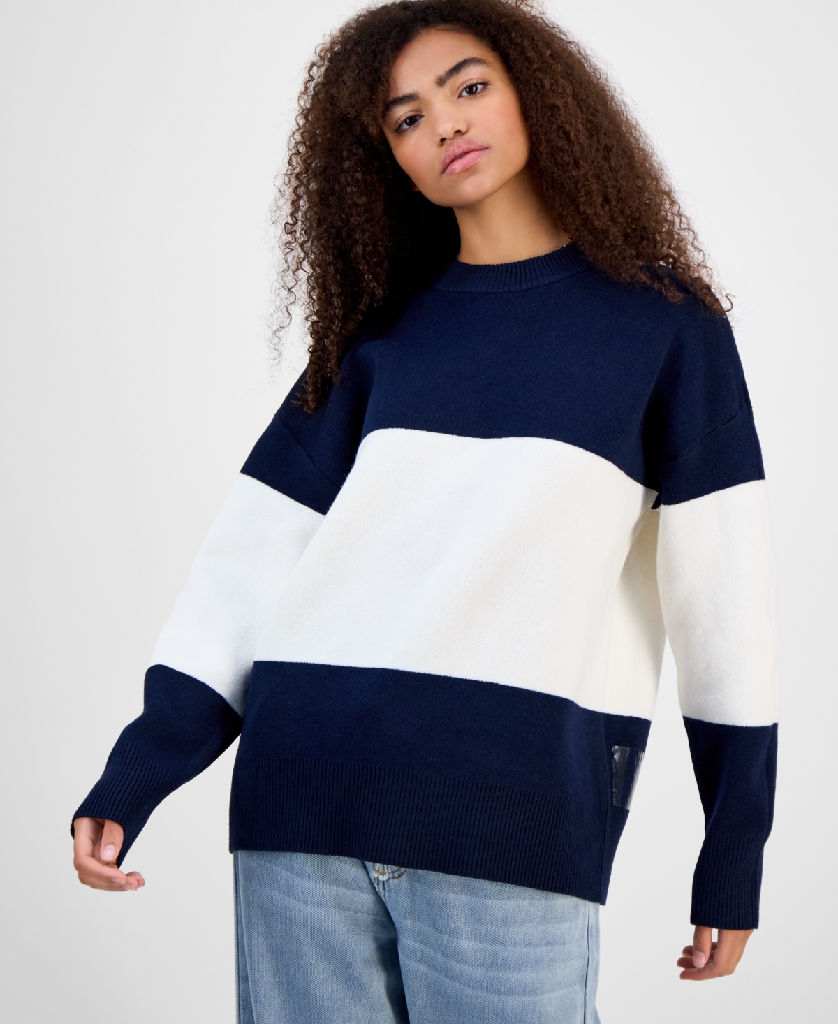 Click here for Hippie Rose Juniors Oversized Stripe Long-Sleeve S... prices