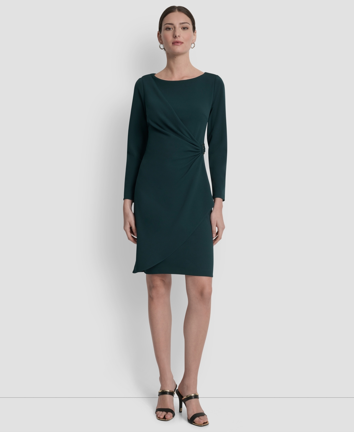 Click here for Dkny Womens Side-Ruched D-Buckle Boat-Neck Dress -... prices