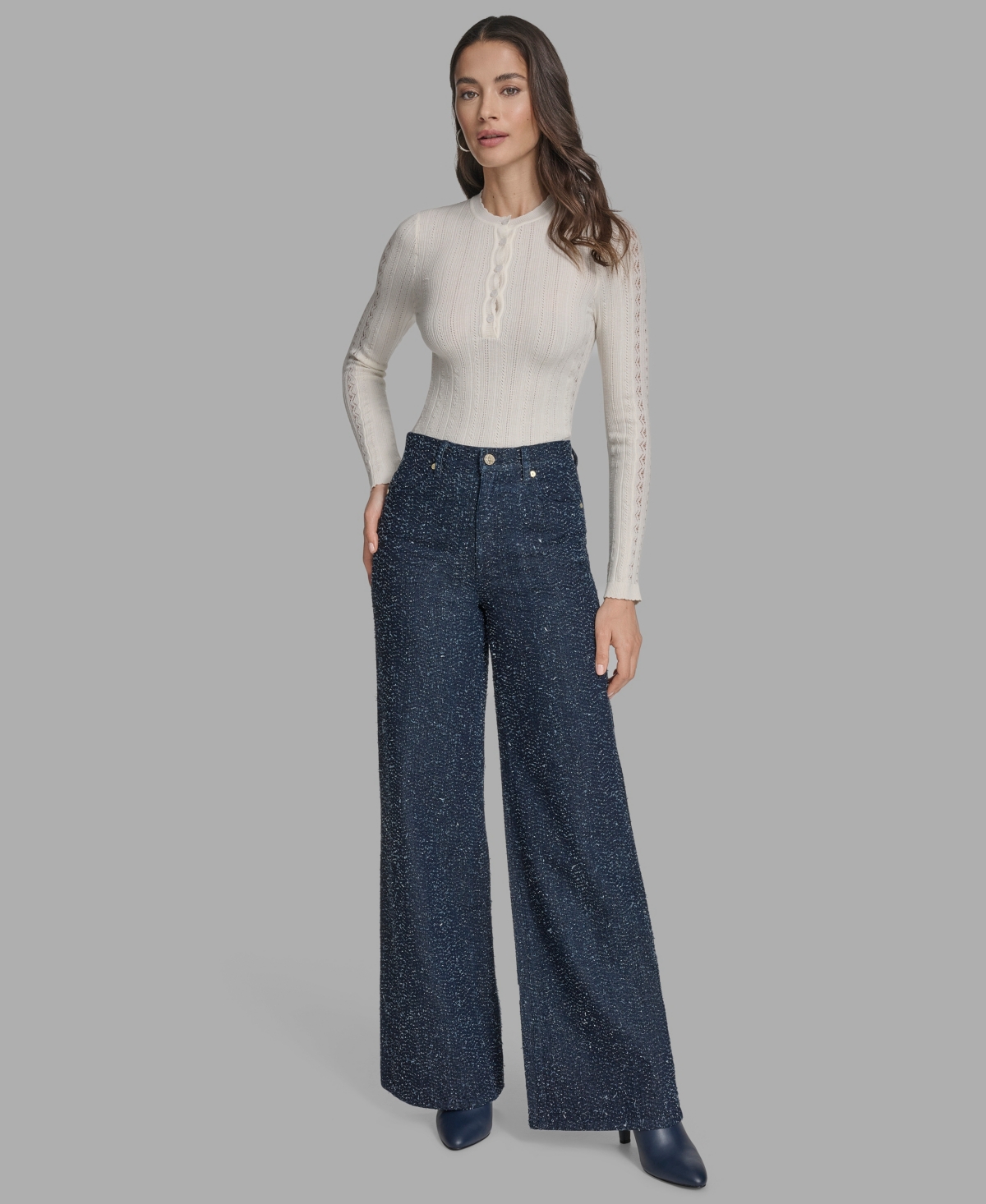 Click here for Bcbg Womens Textured Wide-Leg Jeans - Blue Denim prices