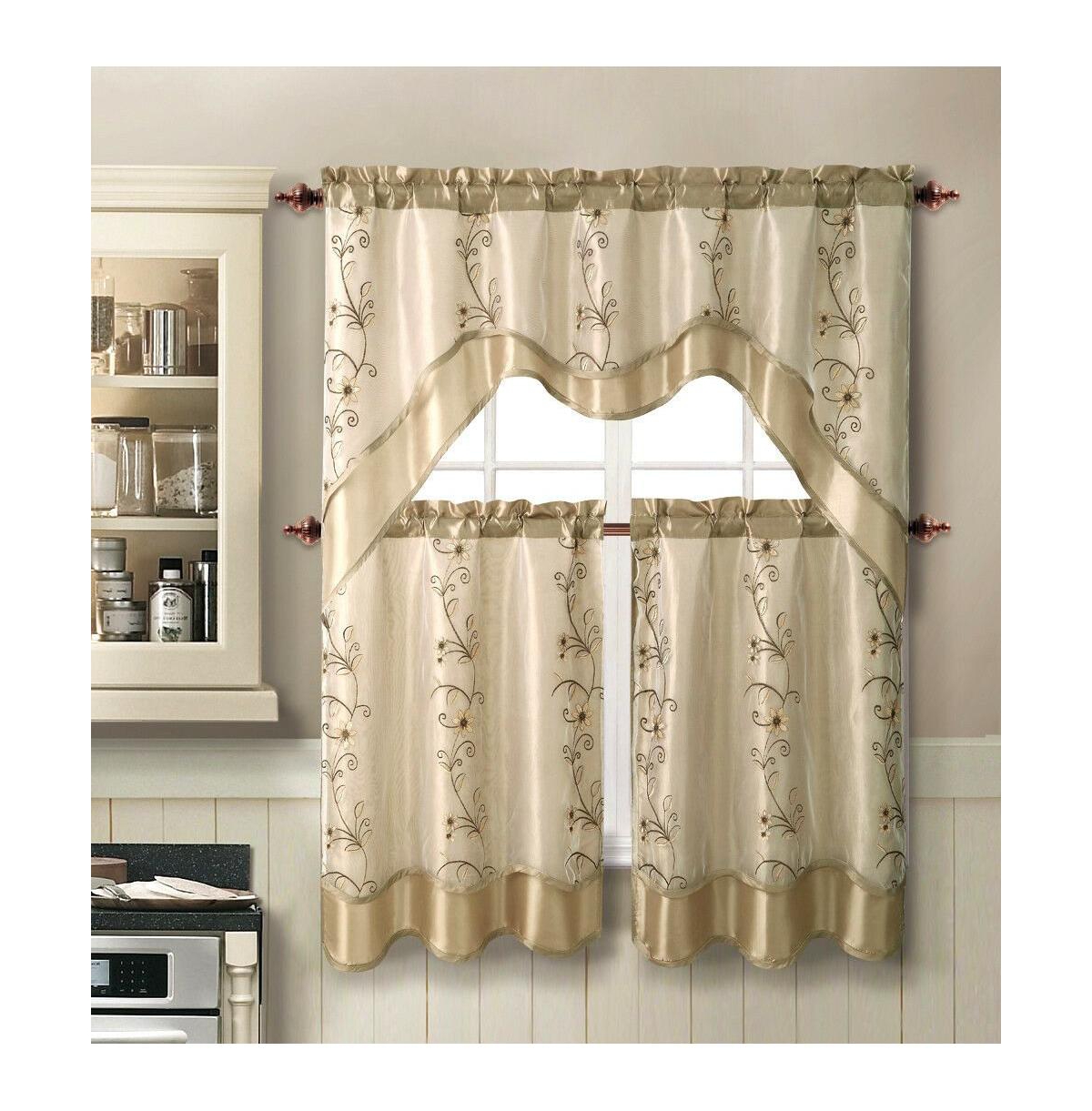 Click here for GoodGram Daphne Embroidered Kitchen Curtain Set -... prices