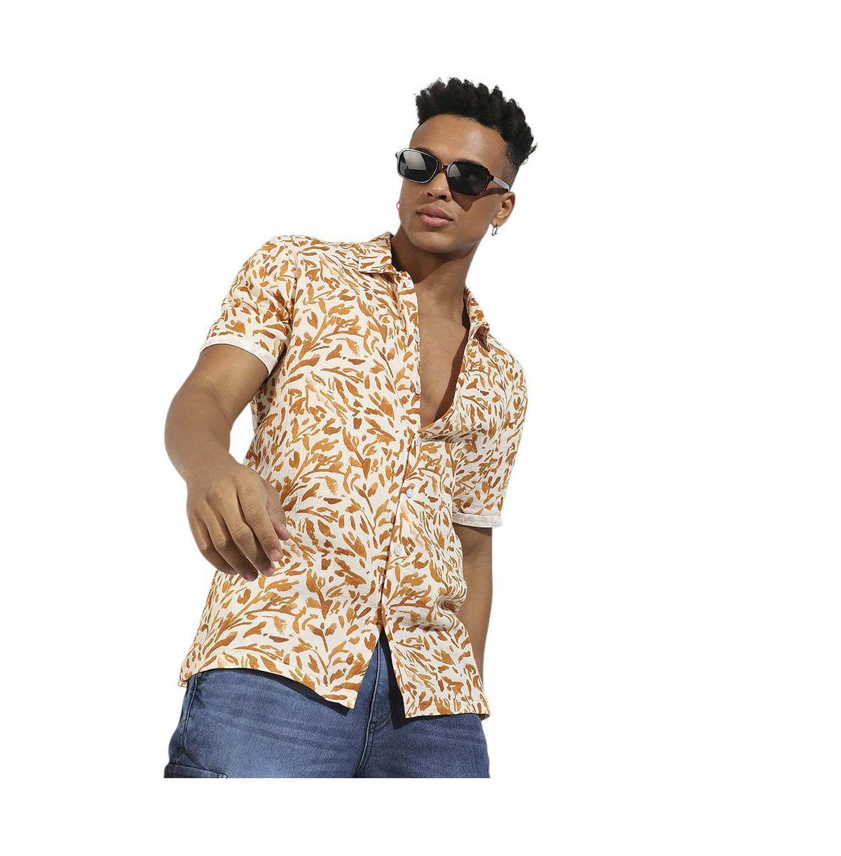 Click here for Campus Sutra Mens Foliage Strokes Shirt - Brown prices