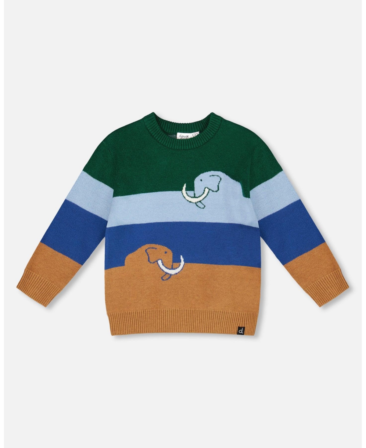 Deux par Deux Big Boys Long Sleeve Knit Sweater Blue  Green and Brown - Blue  green and brown