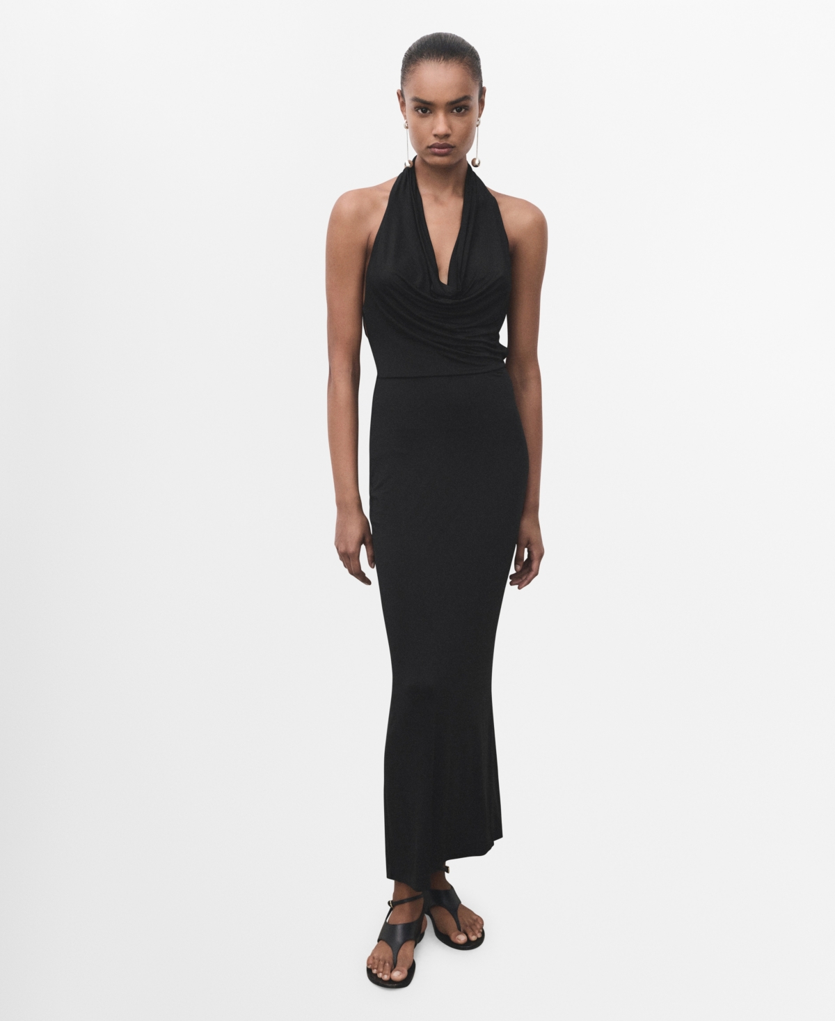 Click here for Mango Womens Draped Open-Back Dress - Black prices