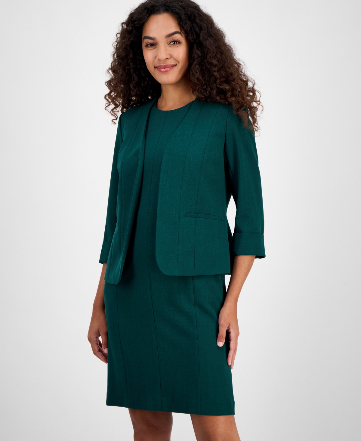 Click here for Kasper Womens Collarless Open-Front Cuffed Jacket... prices