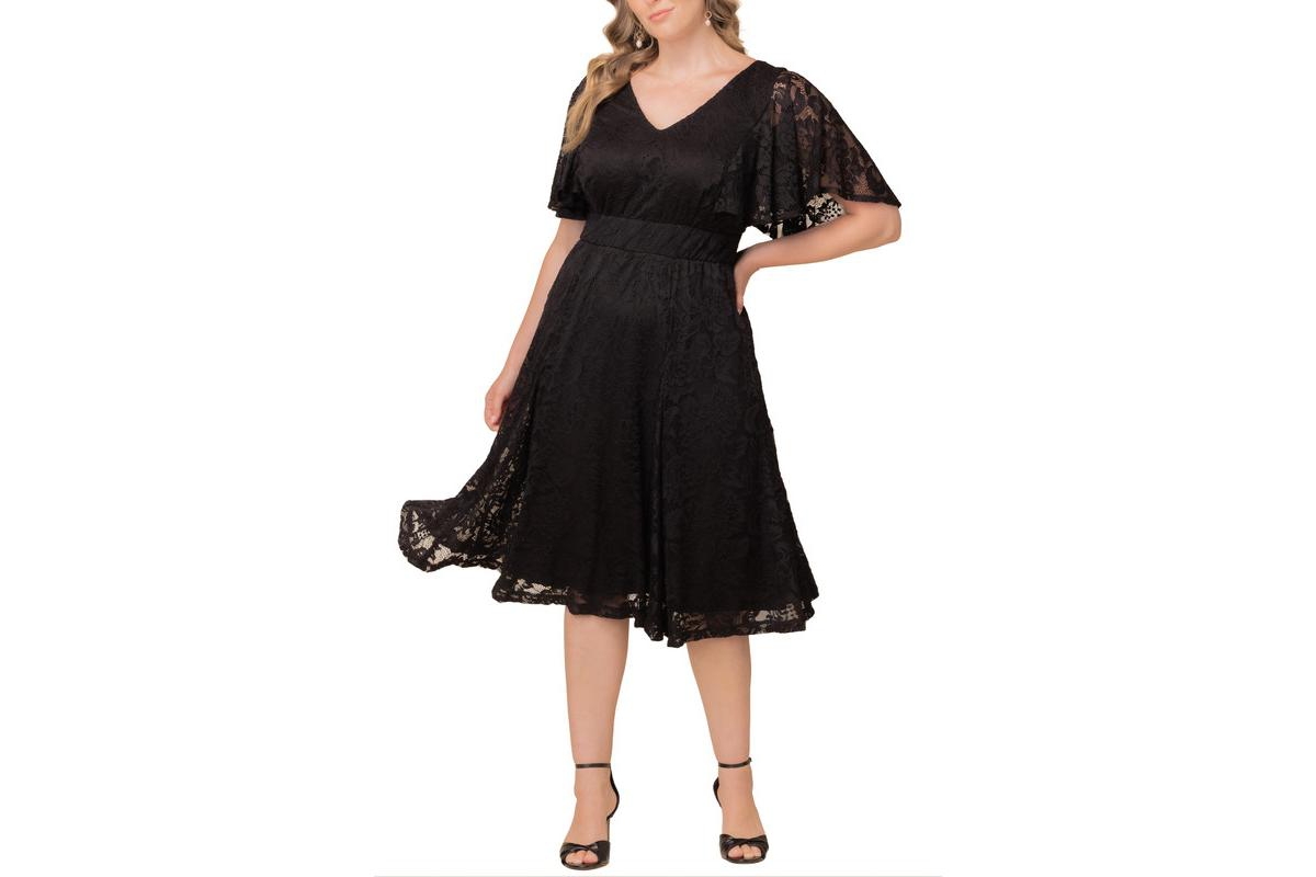 Click here for Kiyonna Plus Size Camille Lace Cocktail Dress - On... prices