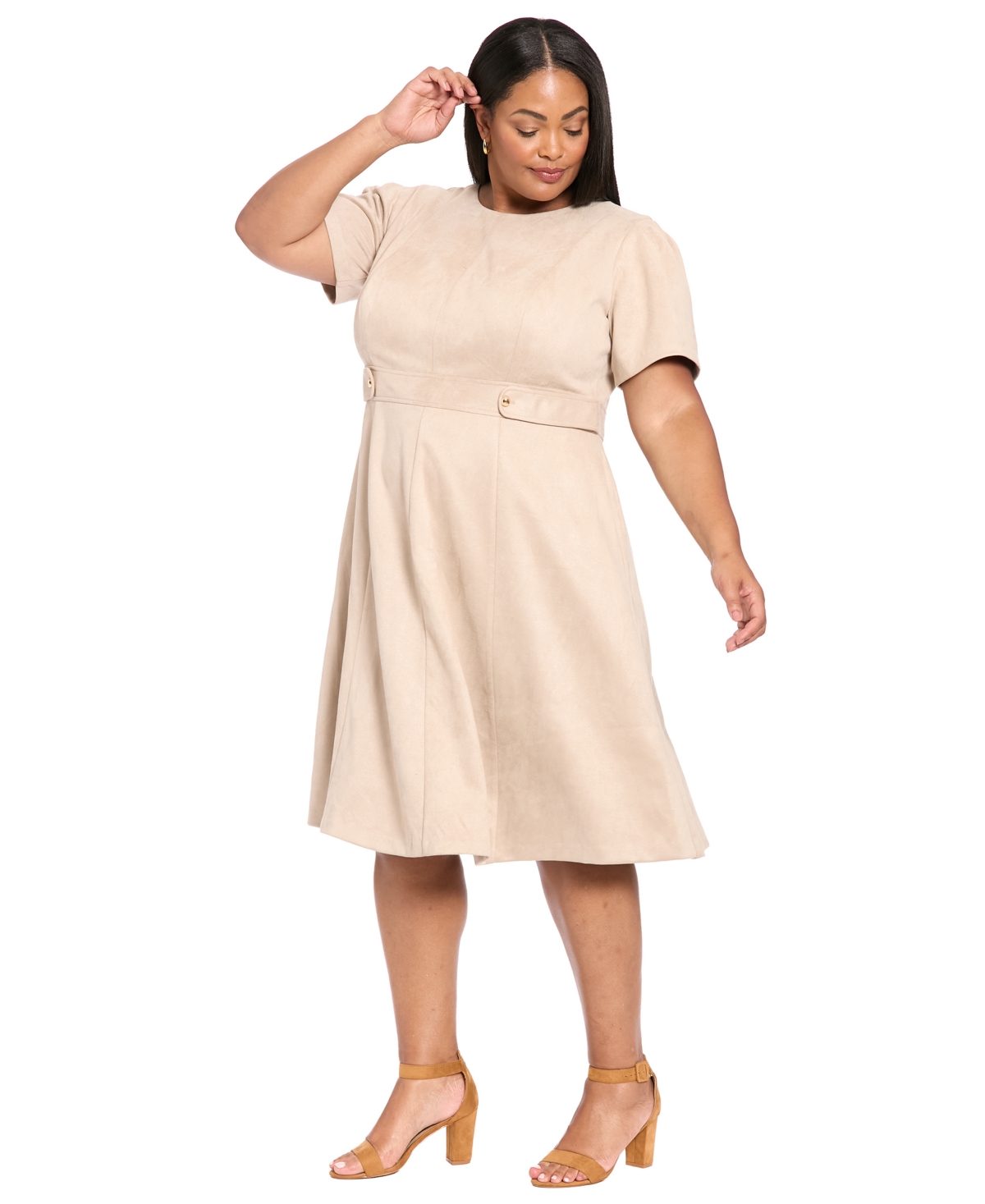 Click here for London Times Plus Size Faux Suede Side Tab Midi Dr... prices