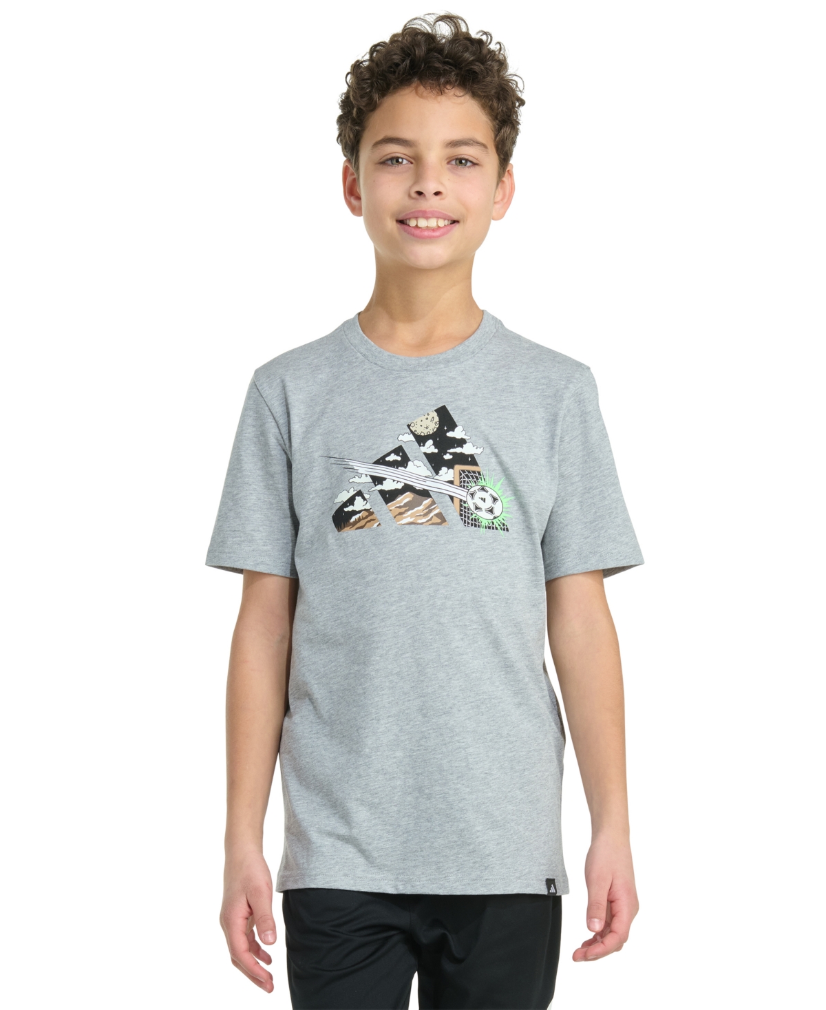 adidas Big Boys Short Sleeve Galactic Goal T-Shirt - Medium Gray Heather