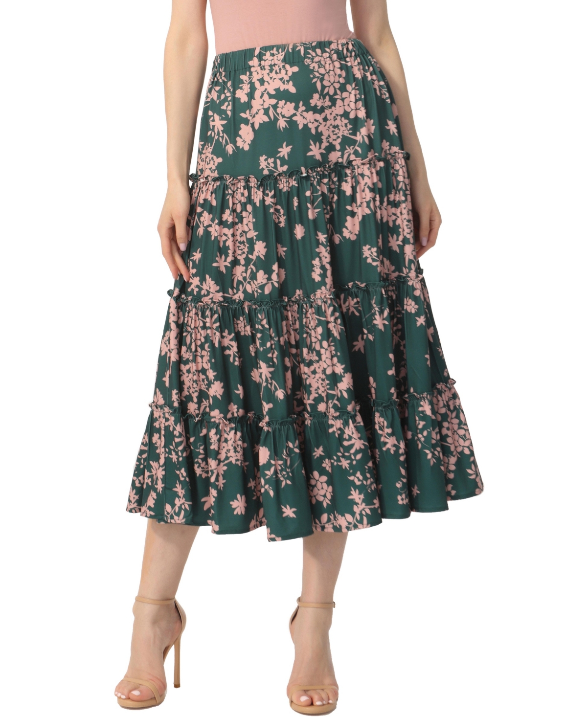Click here for kimi + kai Womens Tiered Midi Skirt - Forest green prices
