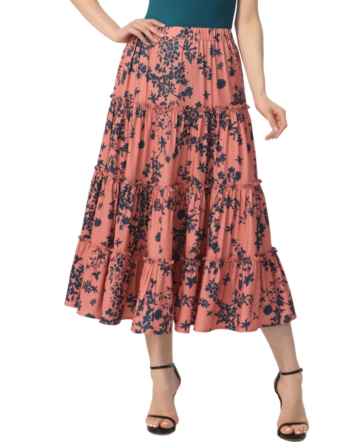Click here for kimi + kai Womens Tiered Midi Skirt - Coral prices