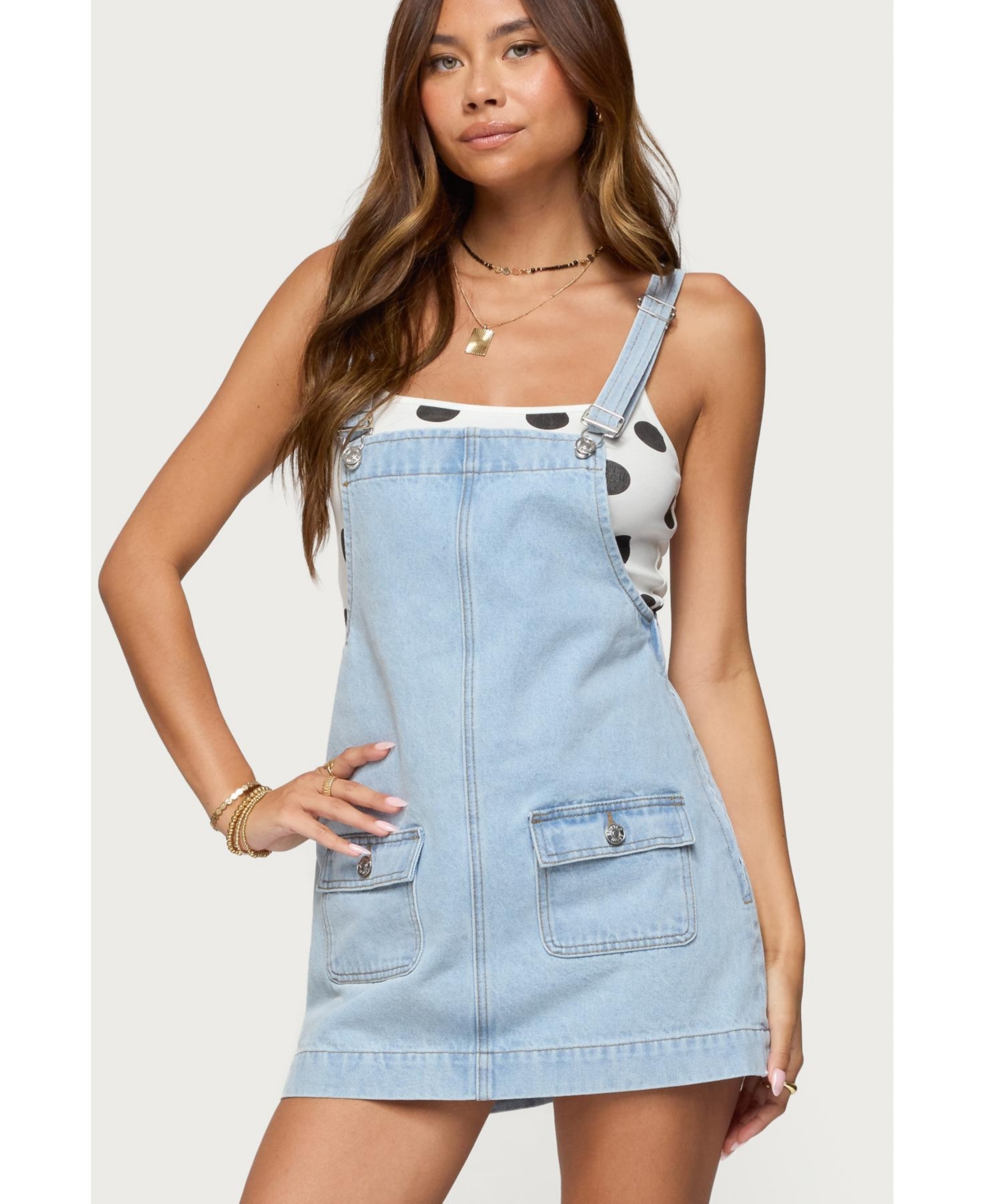 Click here for Edikted Womens Overall Denim Mini Dress - Light-bl... prices