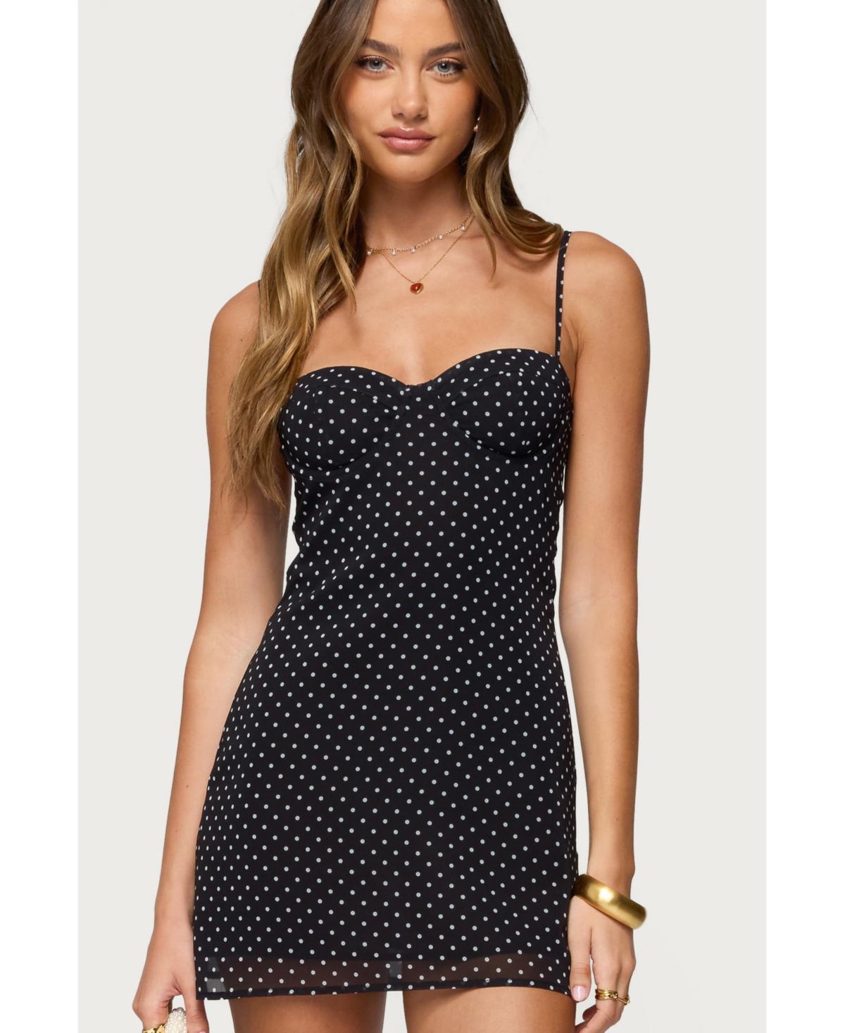 Click here for Edikted Womens Polka Dot Cupped Chiffon Mini Dress... prices