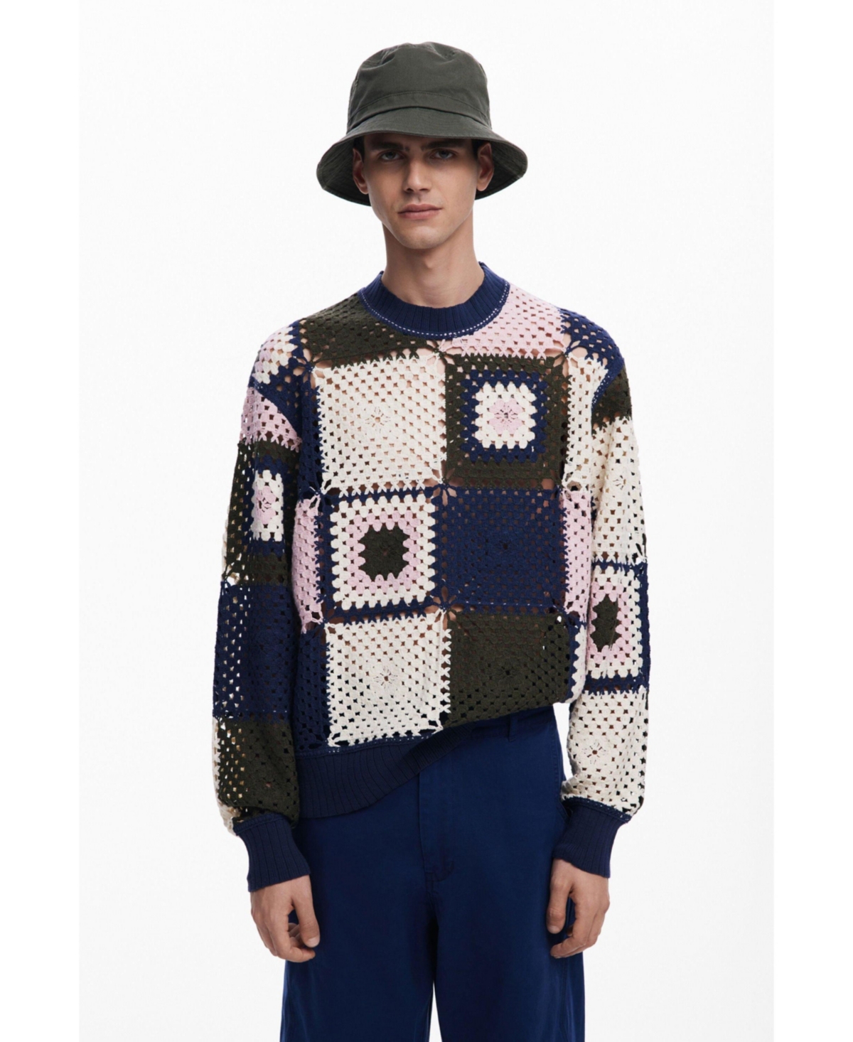 Click here for Desigual Mens Crochet patch sweatshirt - Blue prices