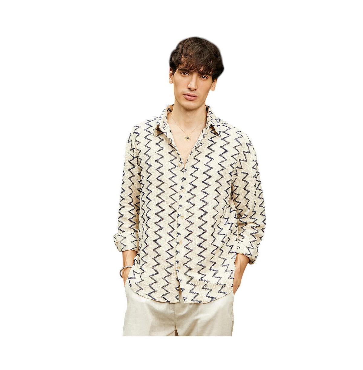 Click here for Campus Sutra Mens Cream White Zig-Zag Knit Shirt -... prices