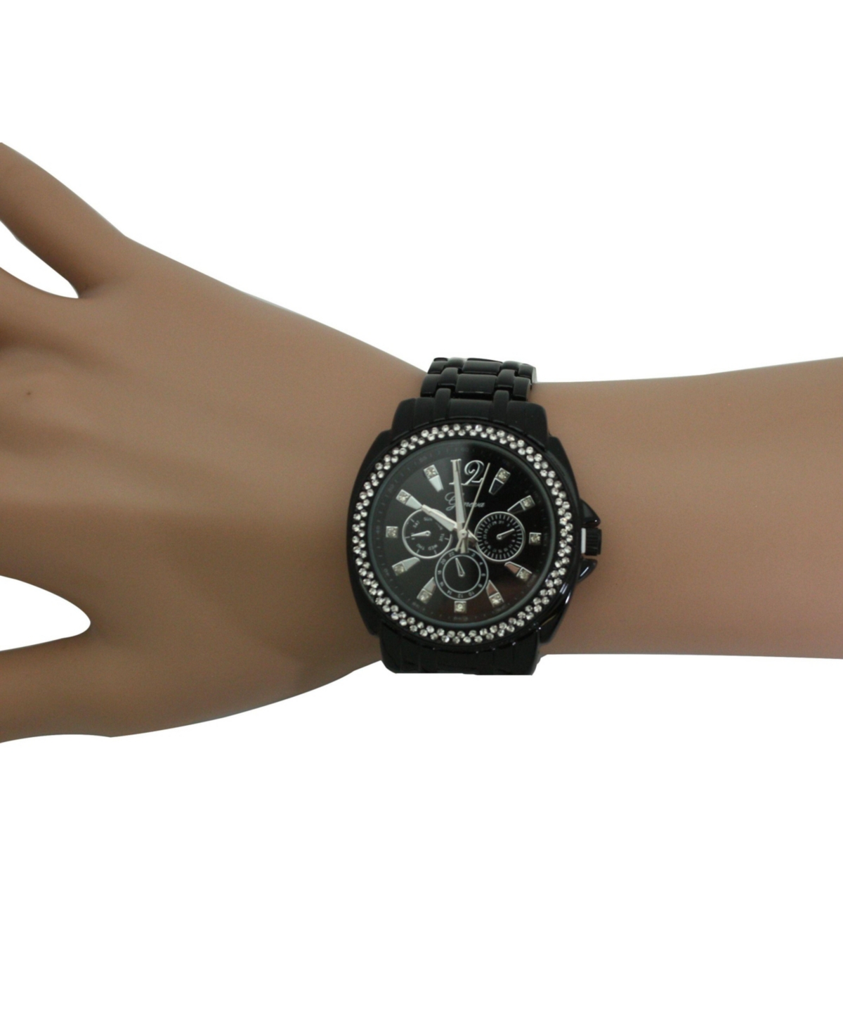 Click here for Olivia Pratt Black Rhinestone Bezel Black Metal Wa... prices