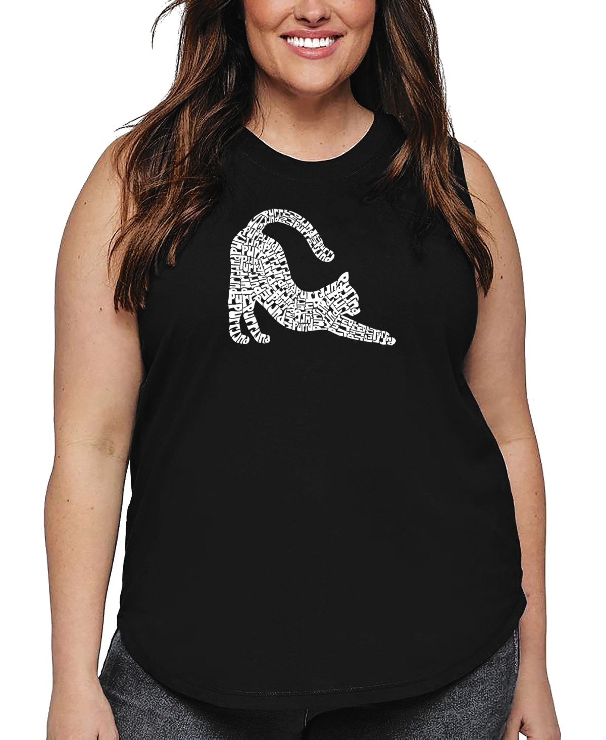 Click here for La Pop Art Plus Size Stretching Cat Word Art Tank... prices
