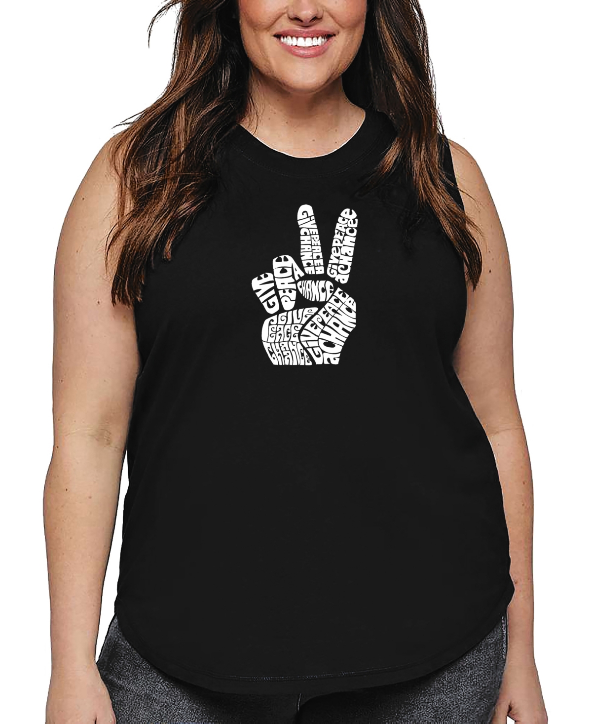Click here for La Pop Art Plus Size Peace Fingers Word Art Tank T... prices