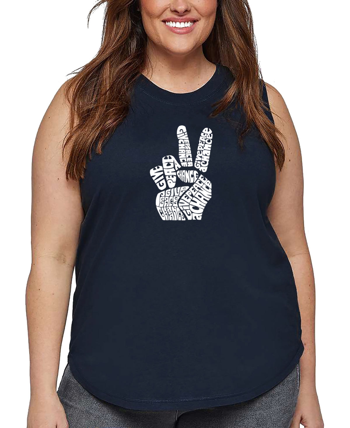 Click here for La Pop Art Plus Size Peace Fingers Word Art Tank T... prices