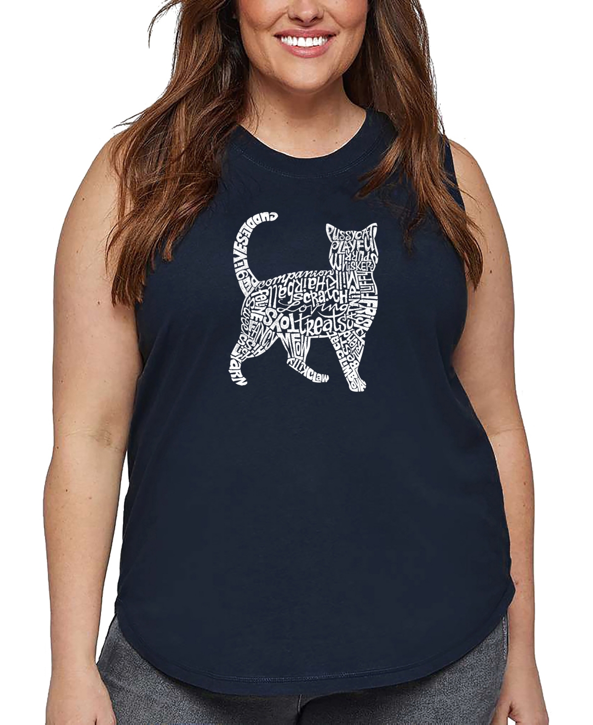 Click here for La Pop Art Plus Size Cat Word Art Tank Top - Navy prices