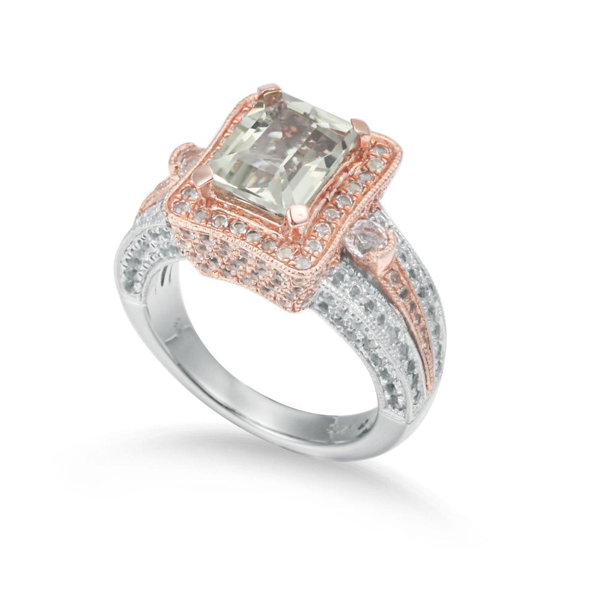 Click here for Suzy Levian Two-Tone Sterling Silver Emerald Cut C... prices