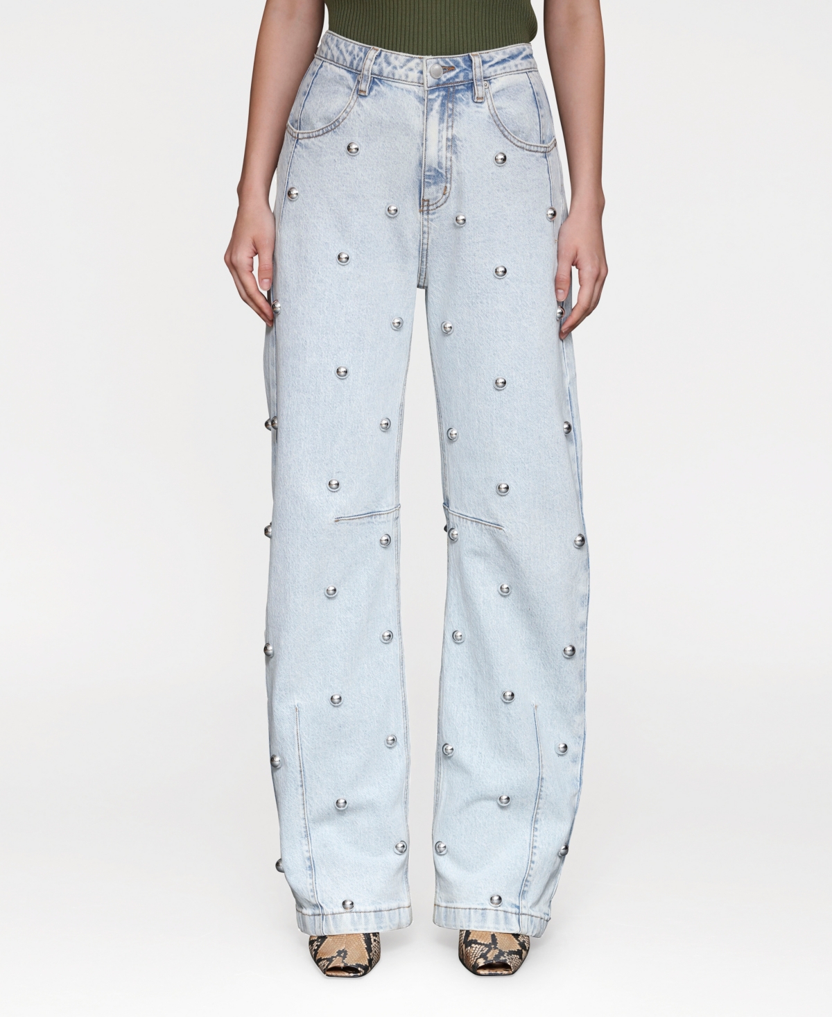 Click here for Avec Les Filles Womens All Over Stud Straight Leg... prices